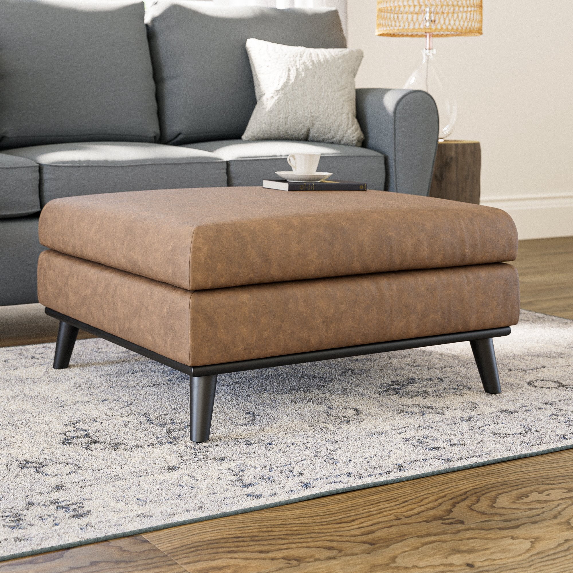 Mayview Buchanan Large Square Ottoman, Faux Caramel - Walmart.com
