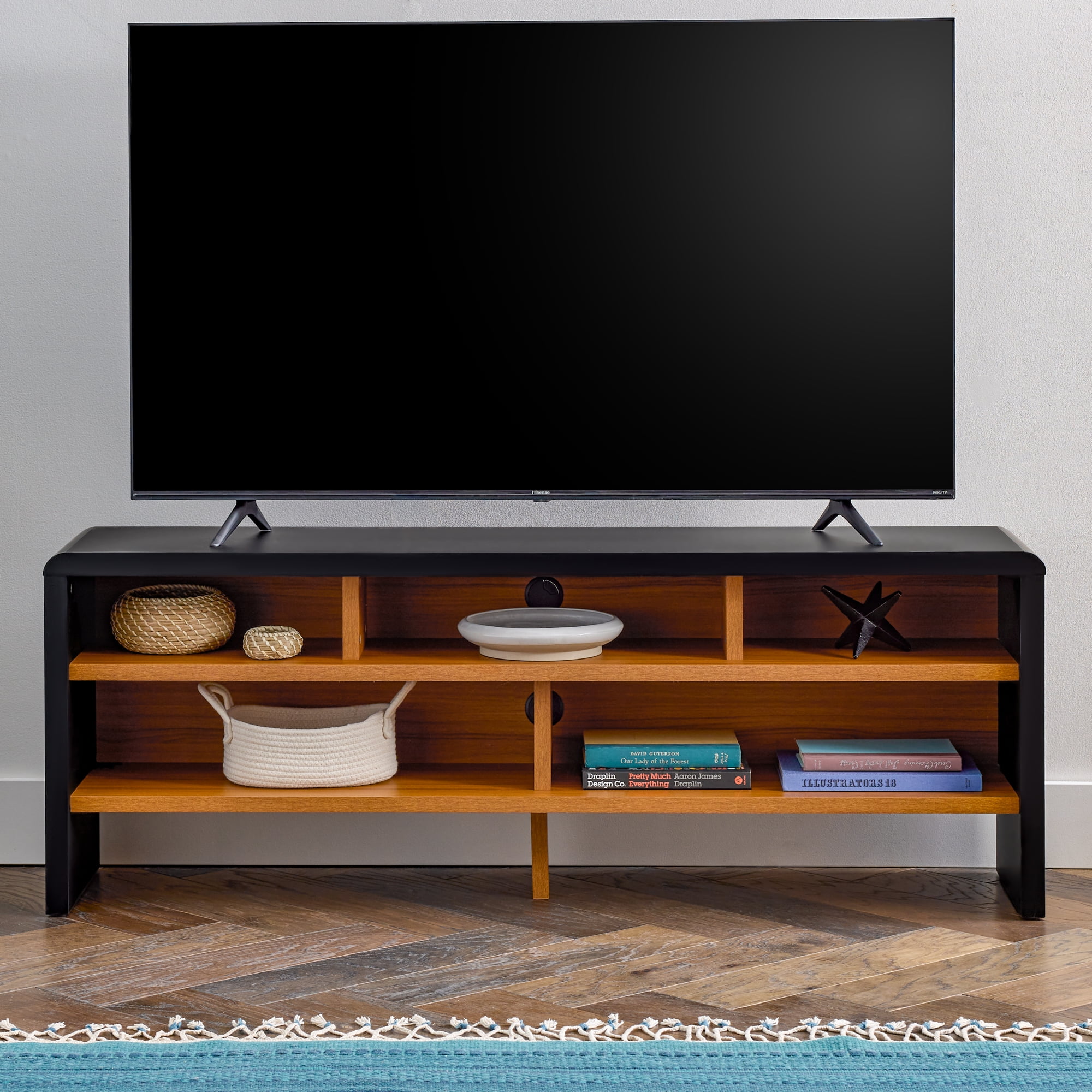 Mayview Gatsby Rounded Corner Modern TV Stand, Black & Oak - Walmart.com