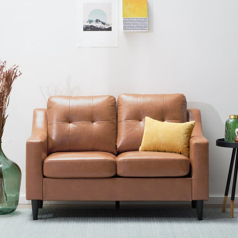 Mayview Modern Faux Leather Loveseat Camel