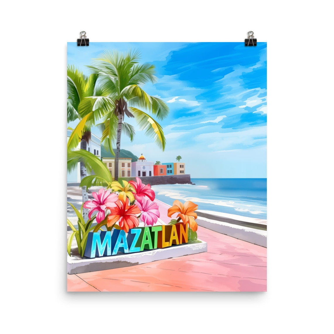 Mazatlan Print, Mexico Coastal Wall Art, Colorful Seaside Poster ...