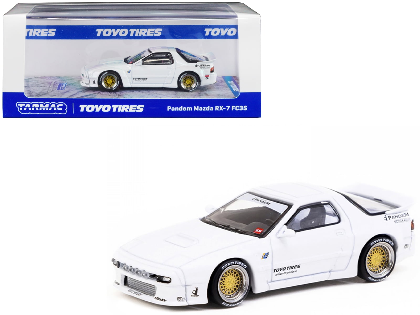 Mazda RX-7 FC3S "Pandem" White "Toyo Tires" "Road64" Series 1/64 Diecast Model Car by Tarmac ...