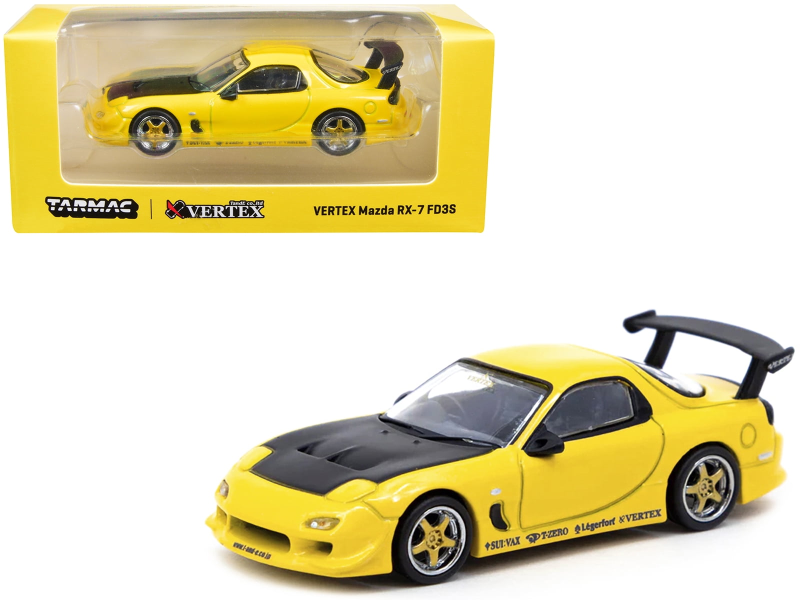 Mazda VERTEX RX-7 FD3S RHD (Right Hand Drive) Yellow Metallic with Black Hood "Global64" 1/64 ...