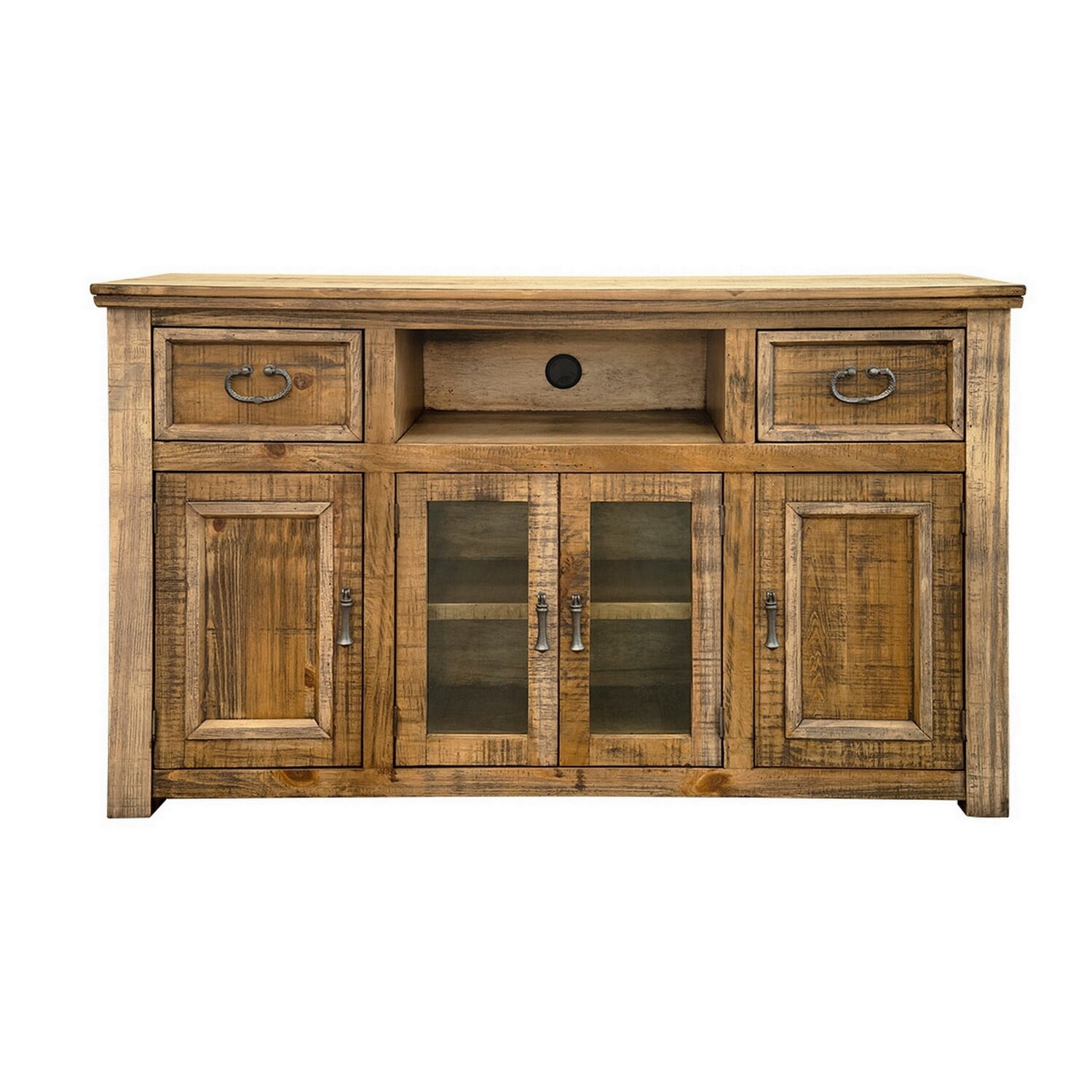 Maze 60 Inch TV Media Entertainment Console - Solid Pine Wood - Light ...