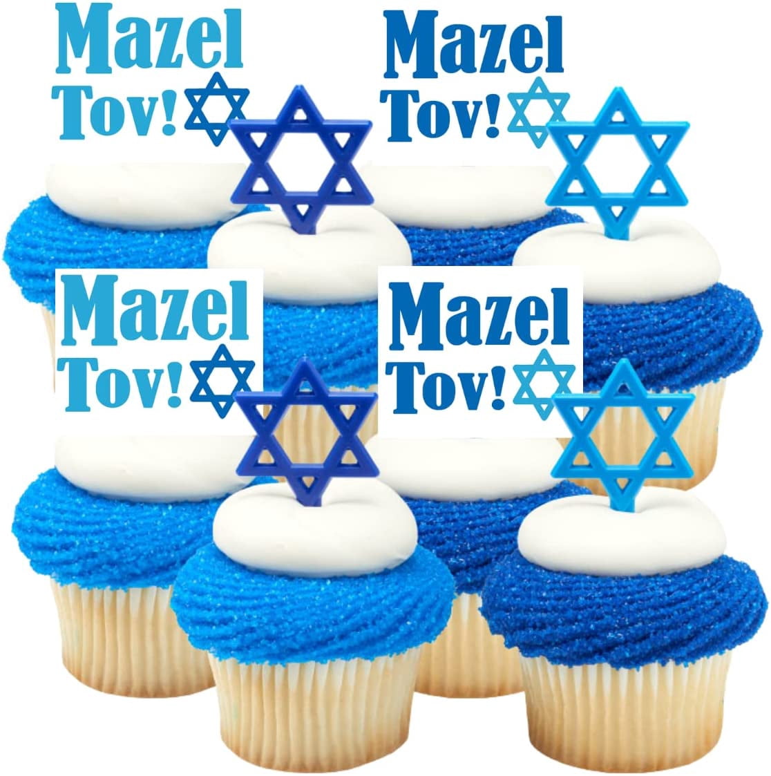 Mazel Tov! Blue & White -24pk Cupcake / Desert / Food Decoration Topper ...