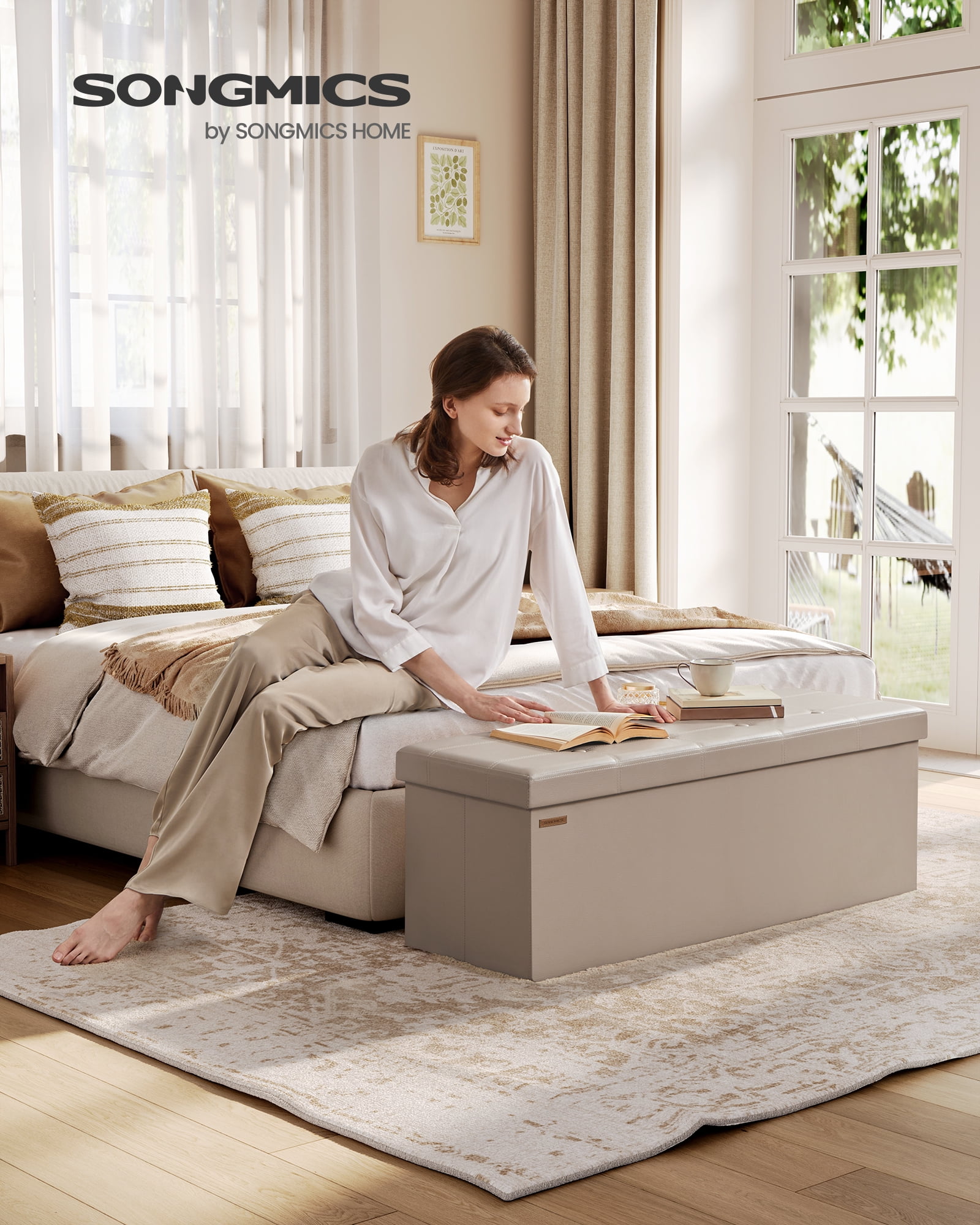 SONGMICS Mazie Collection - 43 Inches Folding Storage Ottoman Bench ...