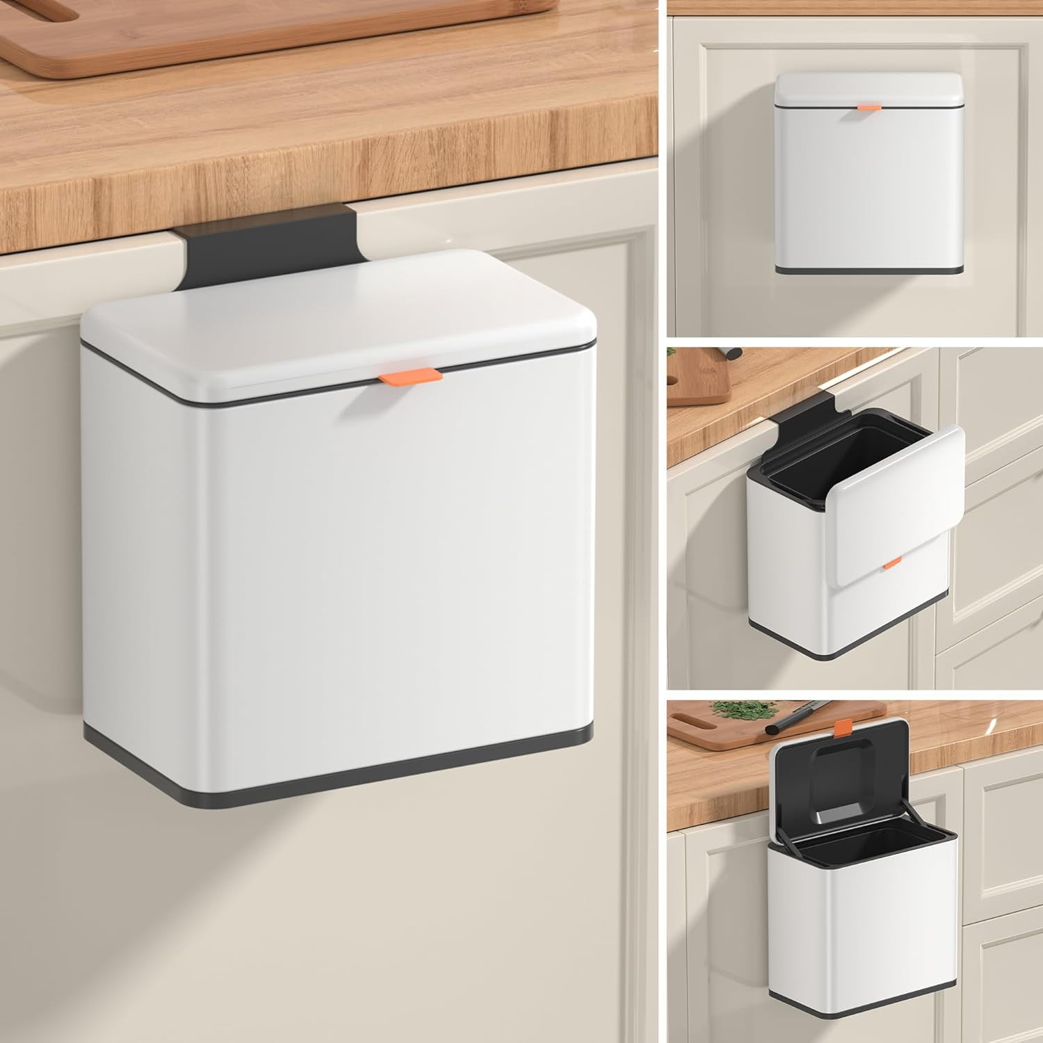 Mbillion Kitchen Compost Bin Hanging Trash Can with Lid 1.05 Gallon ...