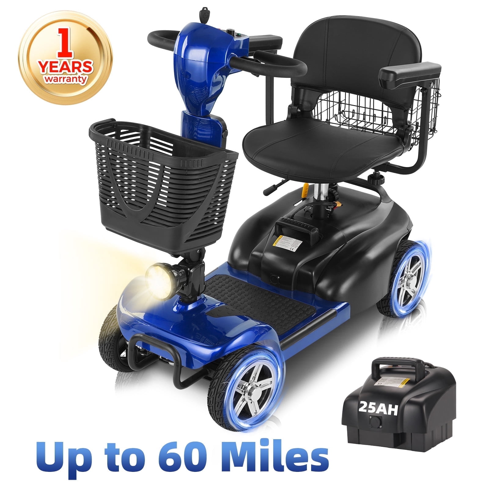 Mbxcooter 60 Miles Long Range 4 Wheels Electric Mobility Scooter for ...