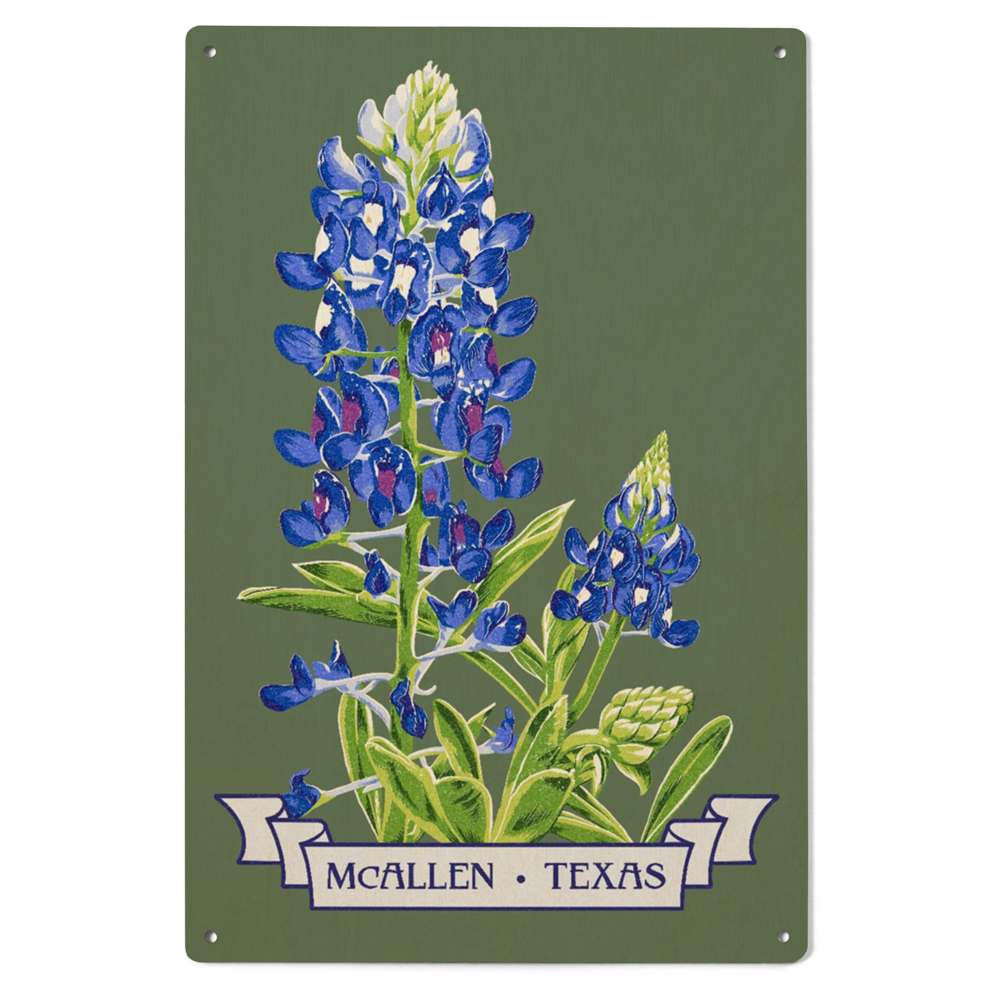 McAllen, Texas, Bluebonnet, Letterpress, Contour Birch Wood Wall Sign ...