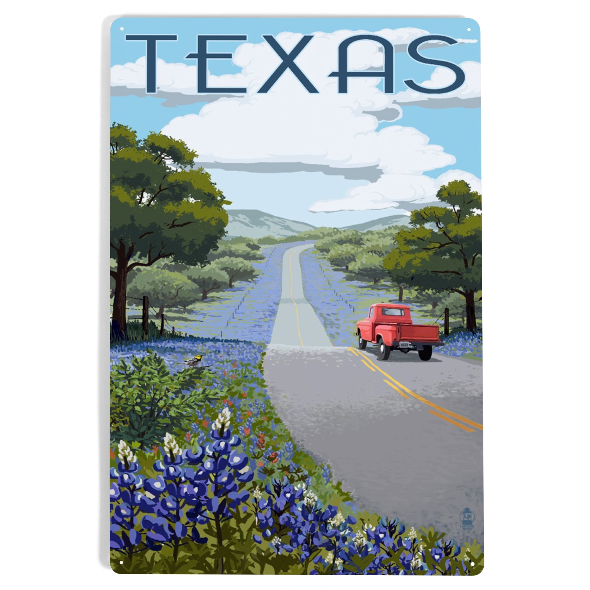 McAllen, Texas, Bluebonnets and Highway (12x18 Aluminum Art, Indoor ...