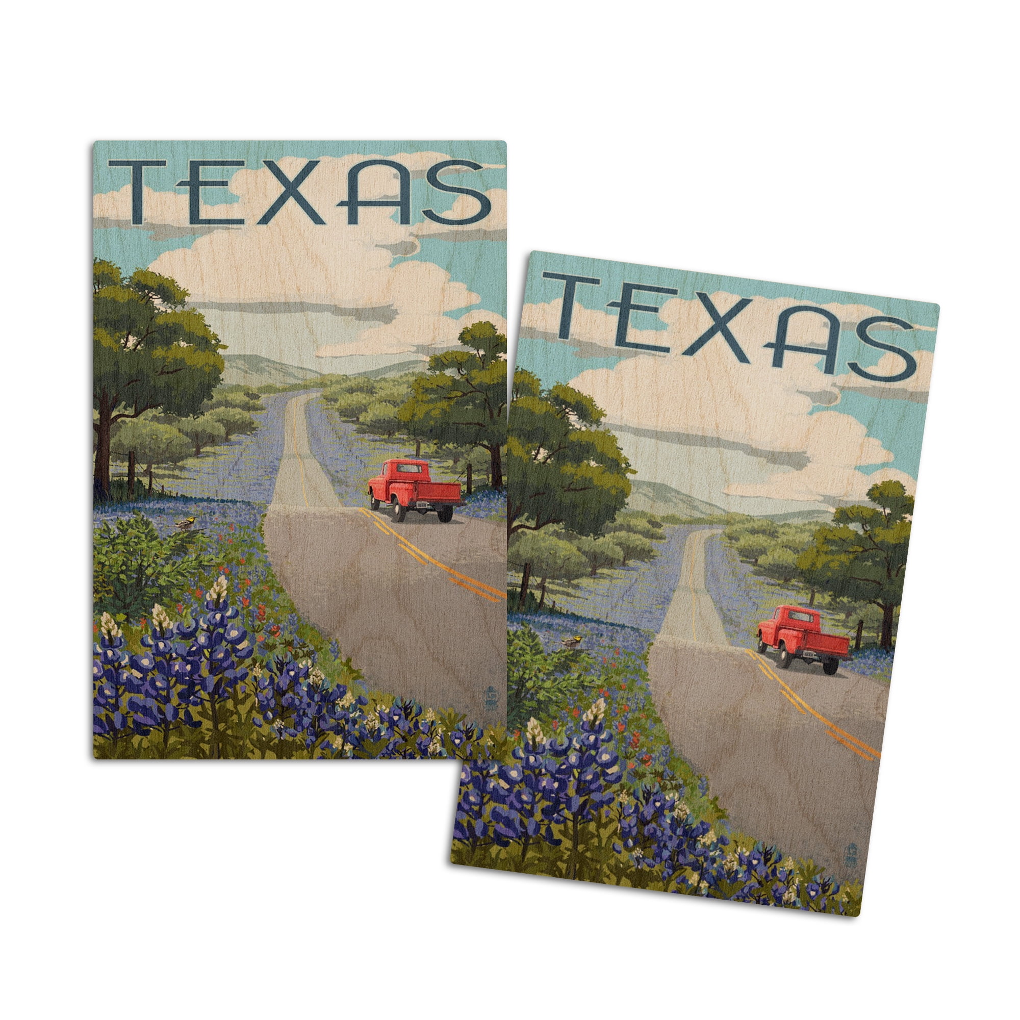 McAllen, Texas, Bluebonnets and Highway (4x6 Birch Wood Postcards, 2 ...