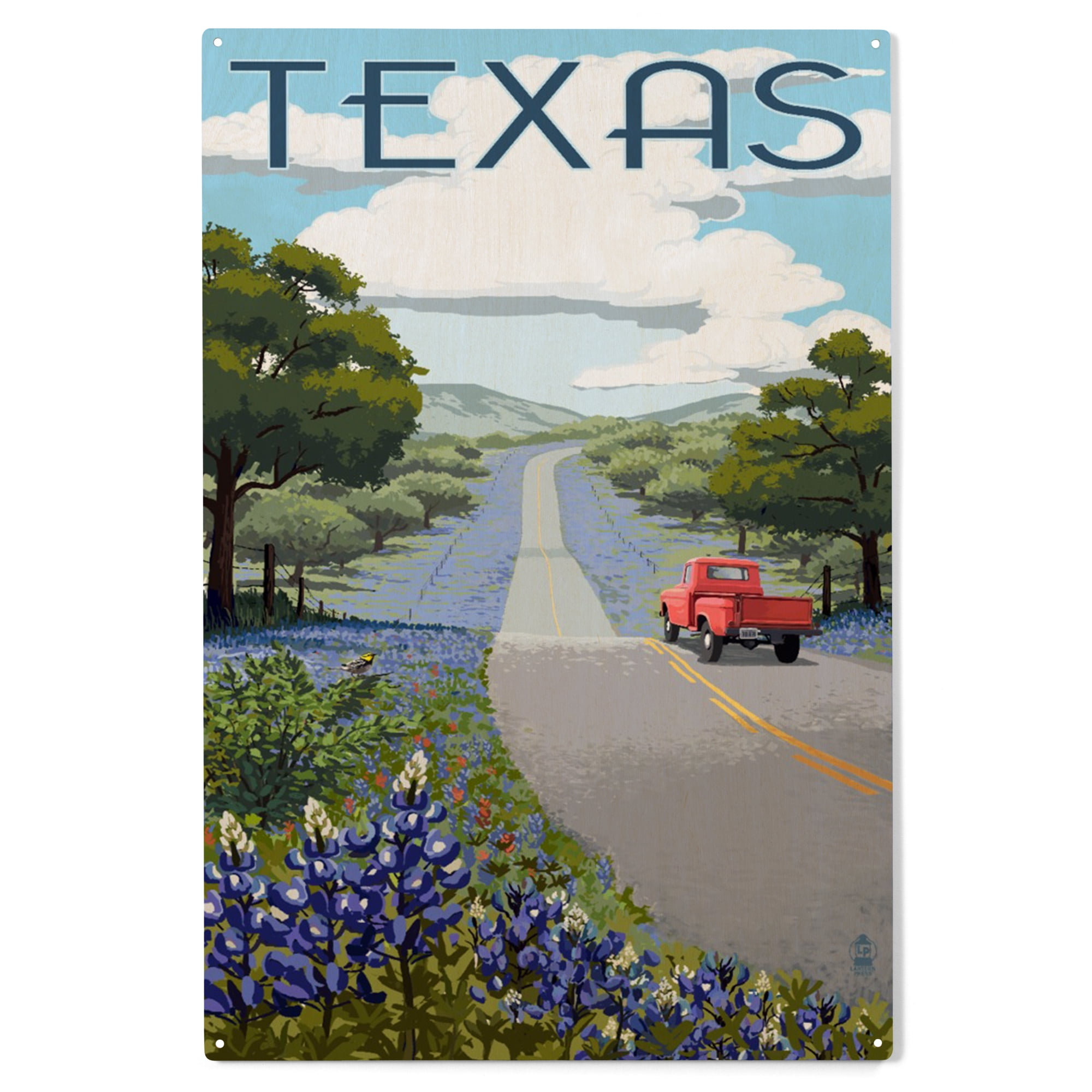 McAllen, Texas, Bluebonnets and Highway Birch Wood Wall Sign (10x15 ...