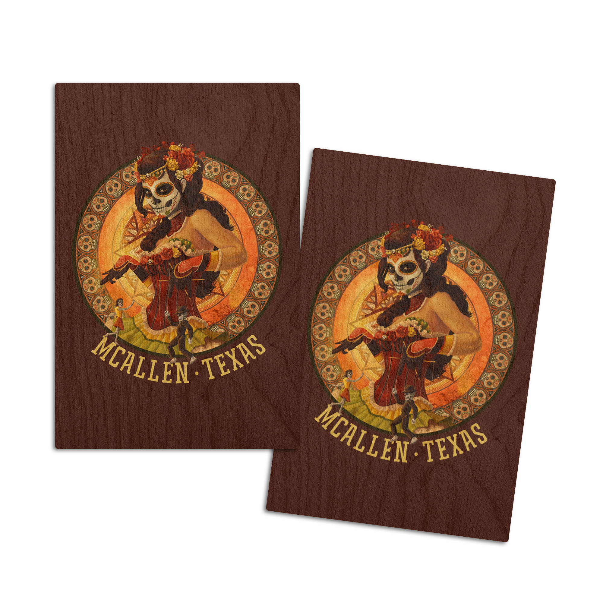 McAllen, Texas, Day of the Dead, Marionette, Contour (4x6 Birch Wood Postcards, 2-Pack ...