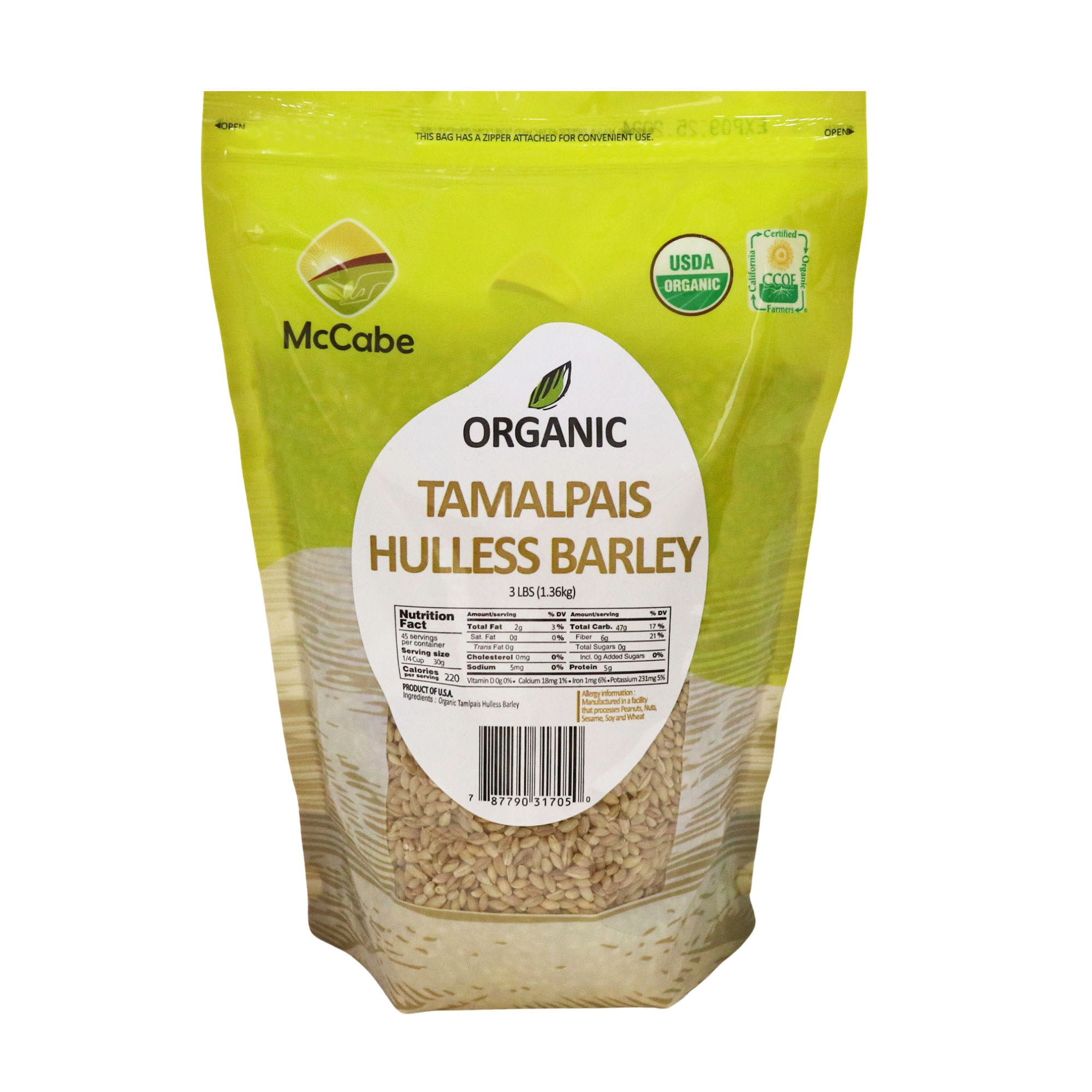 McCabe Organic Tamalpais Hulless Barley - Organic Whole Barley Grain ...