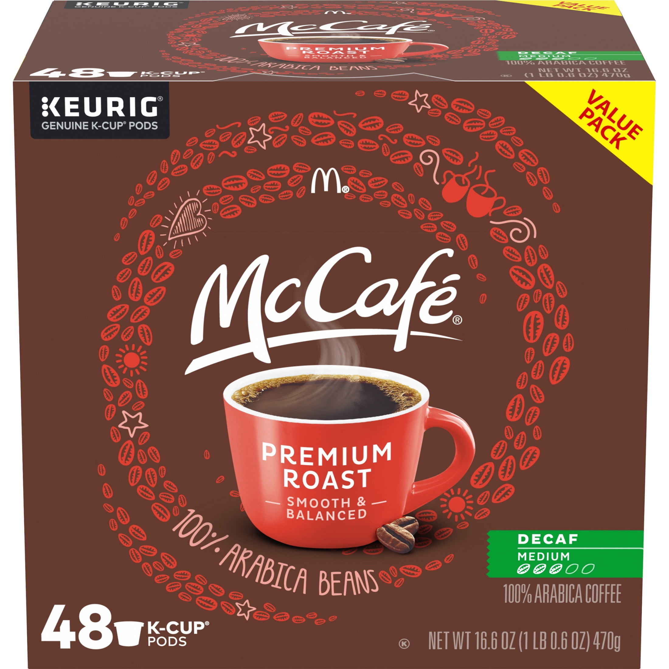 McCafe, Single Serve Keurig Decaf Premium Medium Roast Coffee K-Cup ...