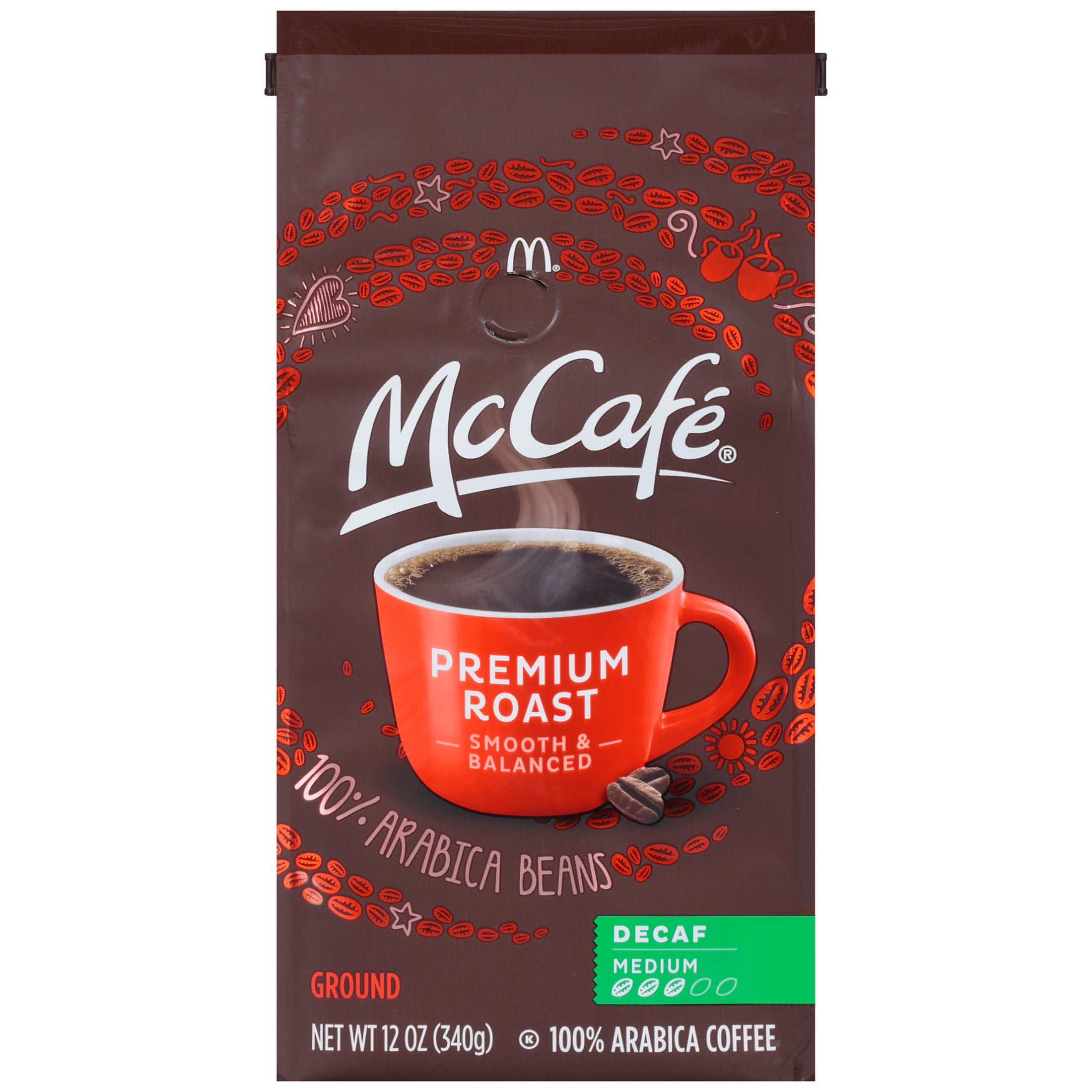 McCafe Premium Roast Medium Decaf Ground Coffee, Decaffeinated, 12 oz ...