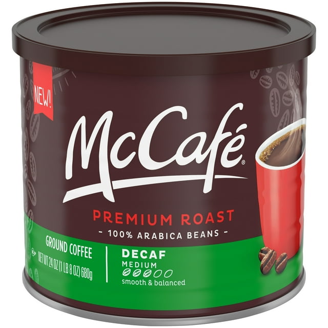 McCafe Premium Medium Roast Decaf Ground Coffee, 24 oz Resealable Can ...