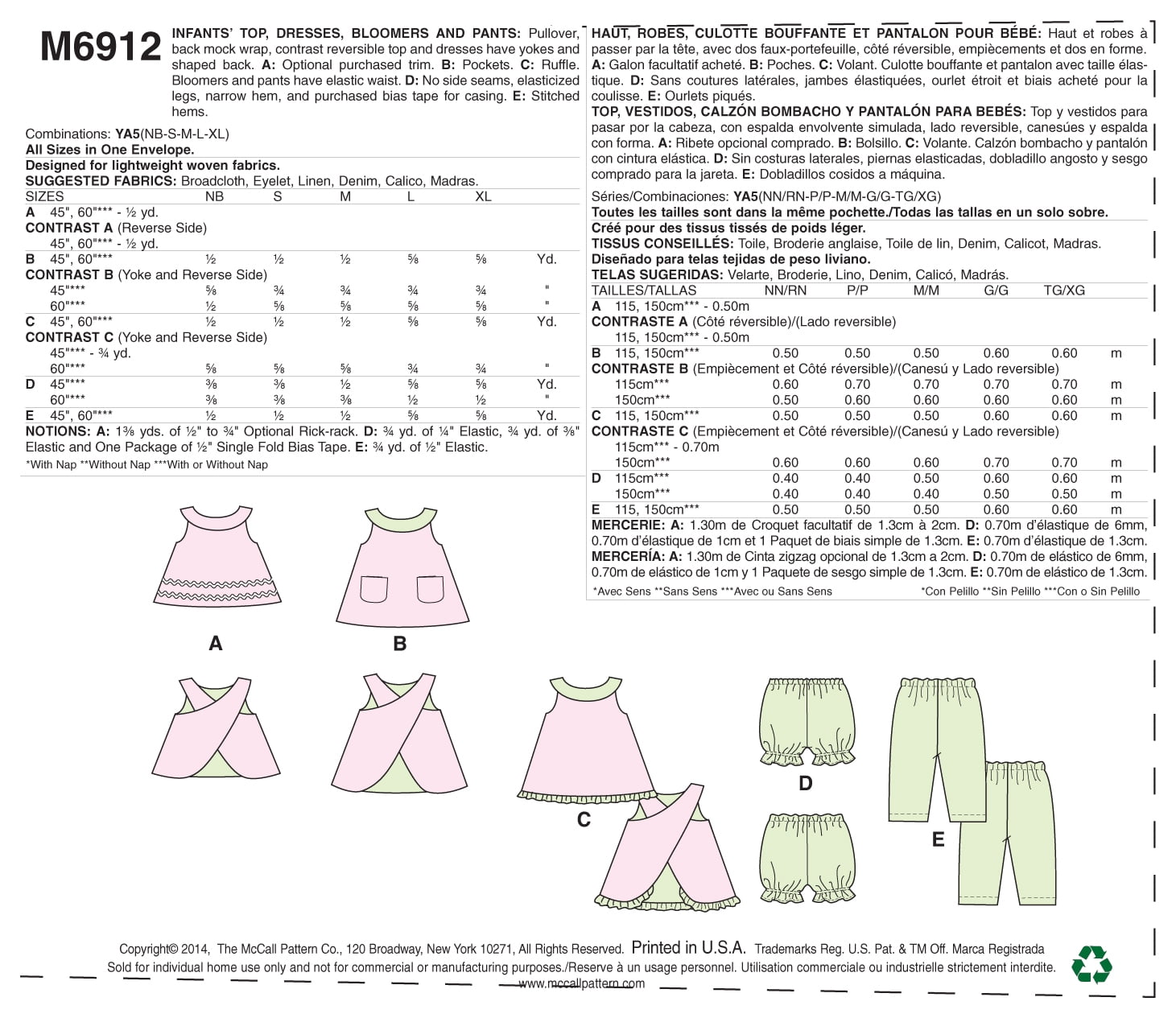 McCall PatternInfants' Reversible Top, Dresses; Bloomers and Pants-All ...