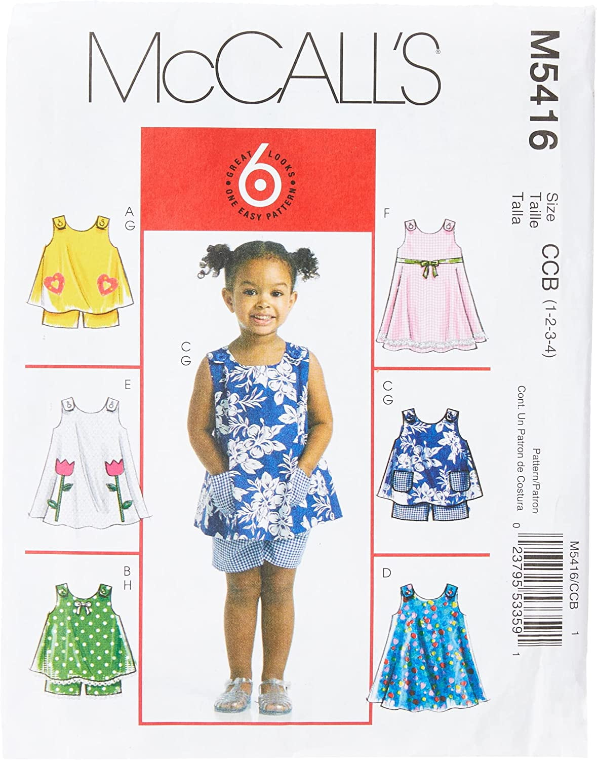 McCall's Patterns M5416 Toddlers' Tops, Dresses and Shorts - Walmart.com
