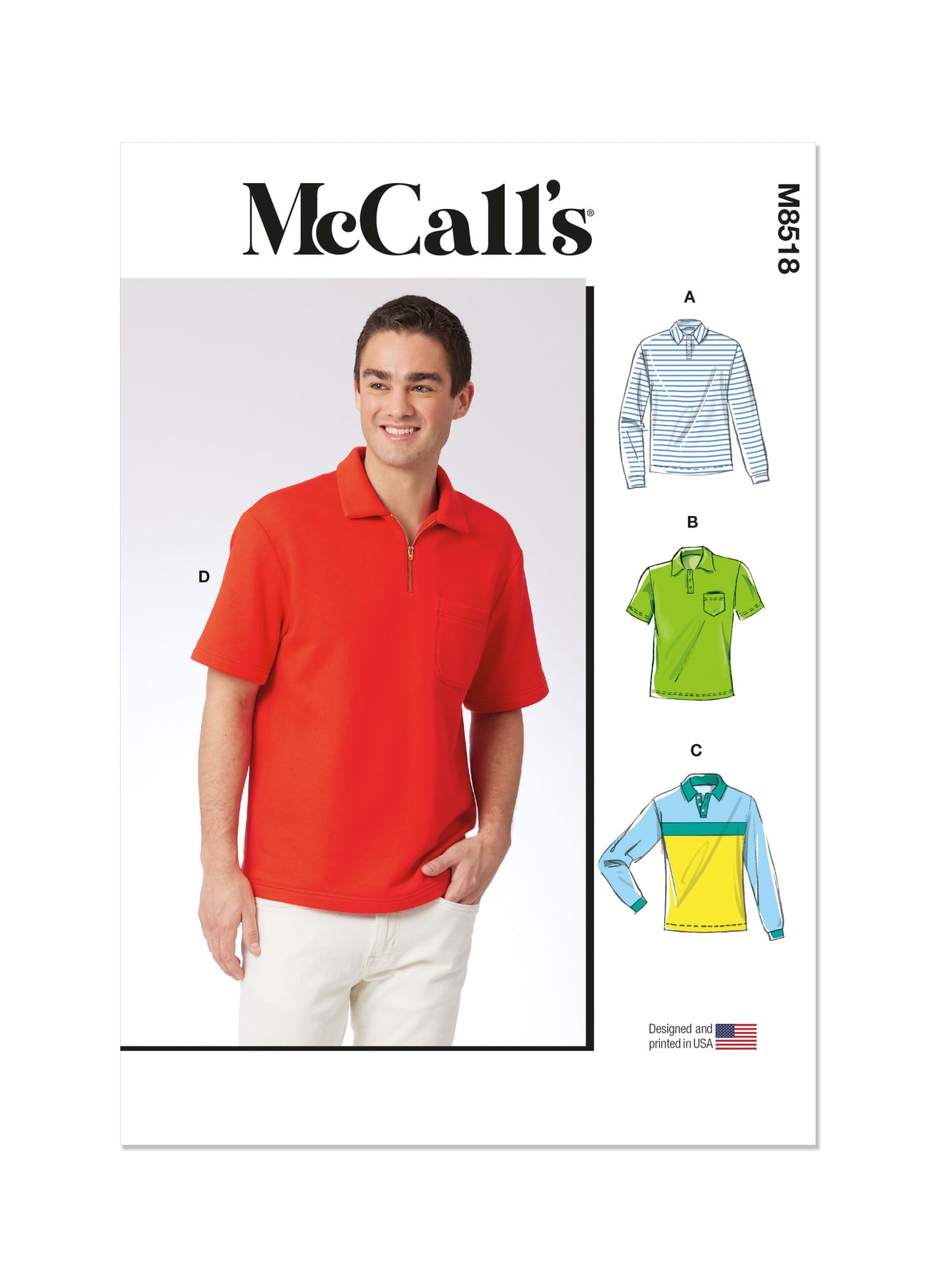 McCall's Sewing Pattern 8518 - Men's Polo Shirts, Size: A (S-M-L-XL-XXL ...