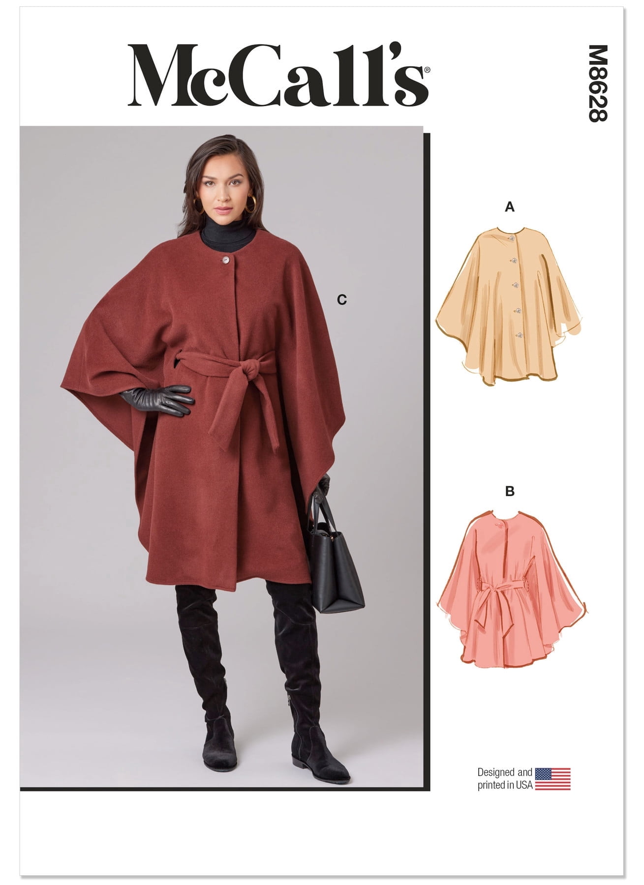 McCall's Sewing Pattern 8628 - Misses' Cape in Two Lengths and Tie Belt ...