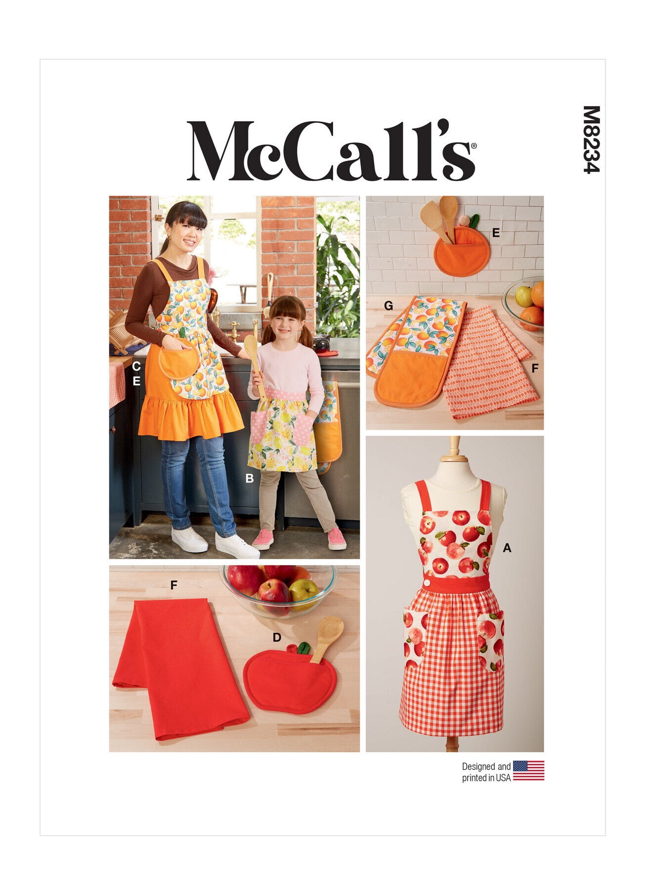 McCalls Sewing Pattern 8234 Aprons A (3 - 8 / XS-XL) - Walmart.com