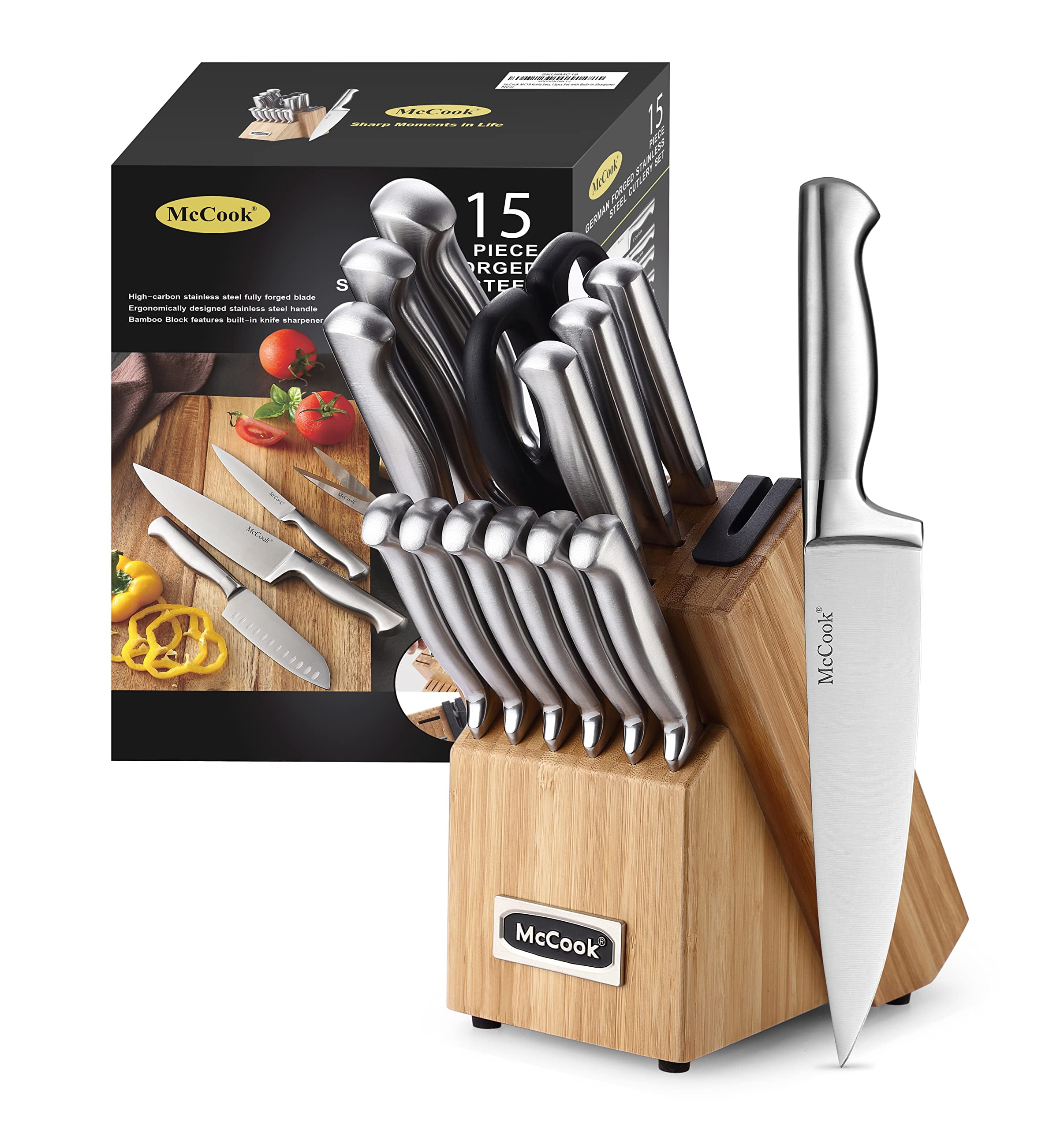 McCook® Knife Sets,German Stainless Steel Knife Block Sets with Built ...