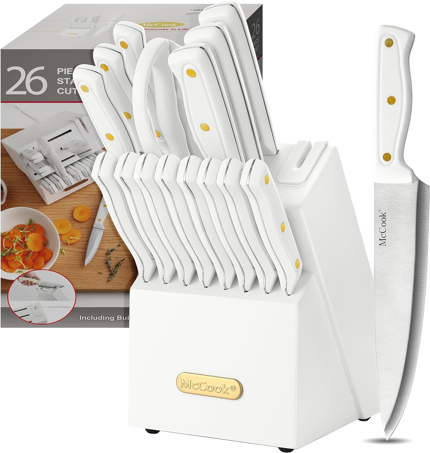 McCook® Knife Sets, White High Carbon Stainless Steel Kitchen Knife ...