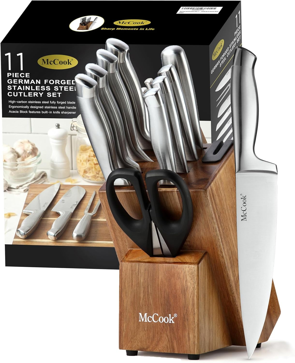 McCook® Knife Sets with Built-in Sharpener,German Stainless Steel ...