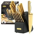 McCook MC21GB 15-Piece Golden Titanium Kitchen Knife Set, Stainless ...