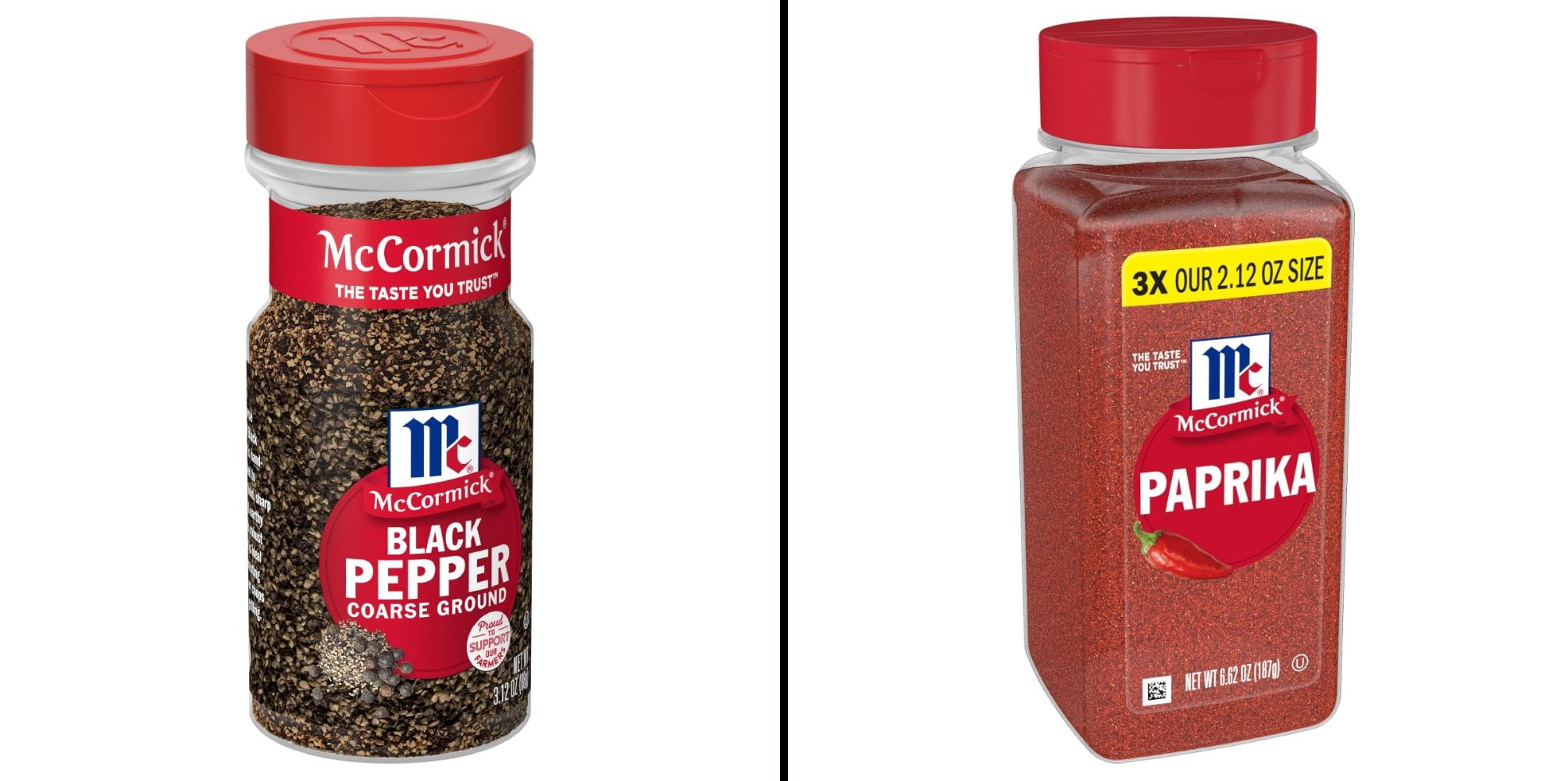 McCormick Paprika, 6.62 oz & McCormick Coarse Ground Black Pepper, 3.12 ...