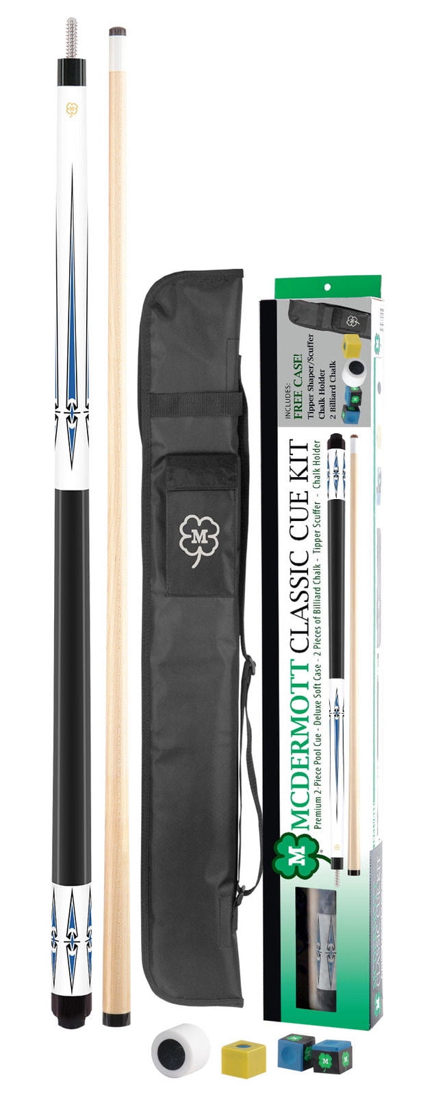 McDermott Pro Pool Cue Kit - Classic Cue Stick, Scuffer, Chalk, Soft ...