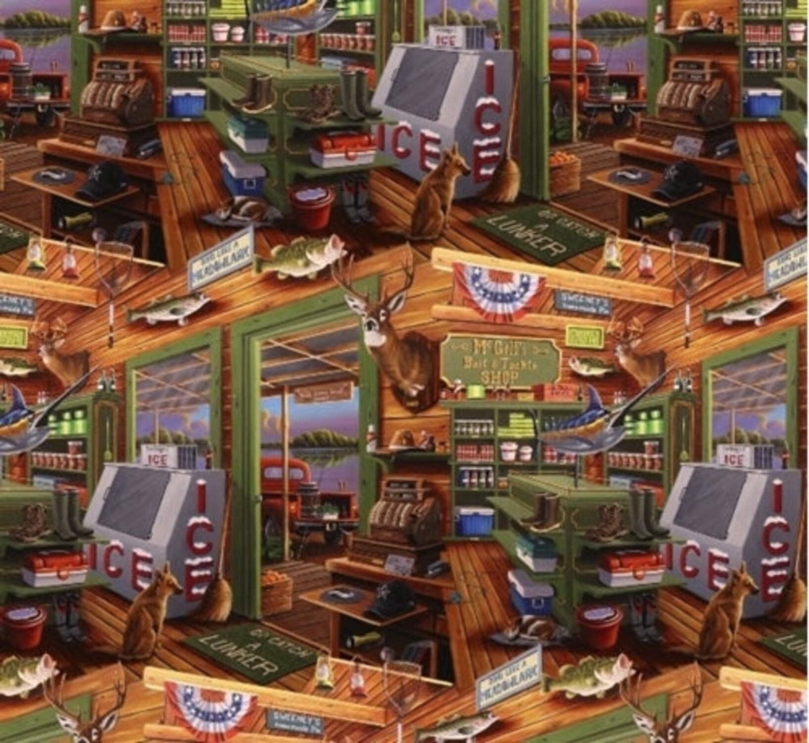McGill's Bait and Tackle Shop Hunting Fishing Store Cotton Fabric ...
