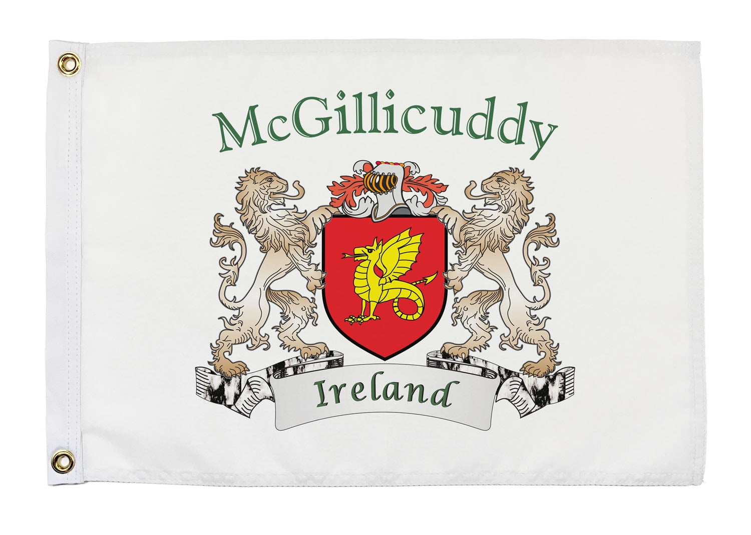 McGillicuddy Irish Coat of Arms Small White Flag - 16"x10.5" inches ...
