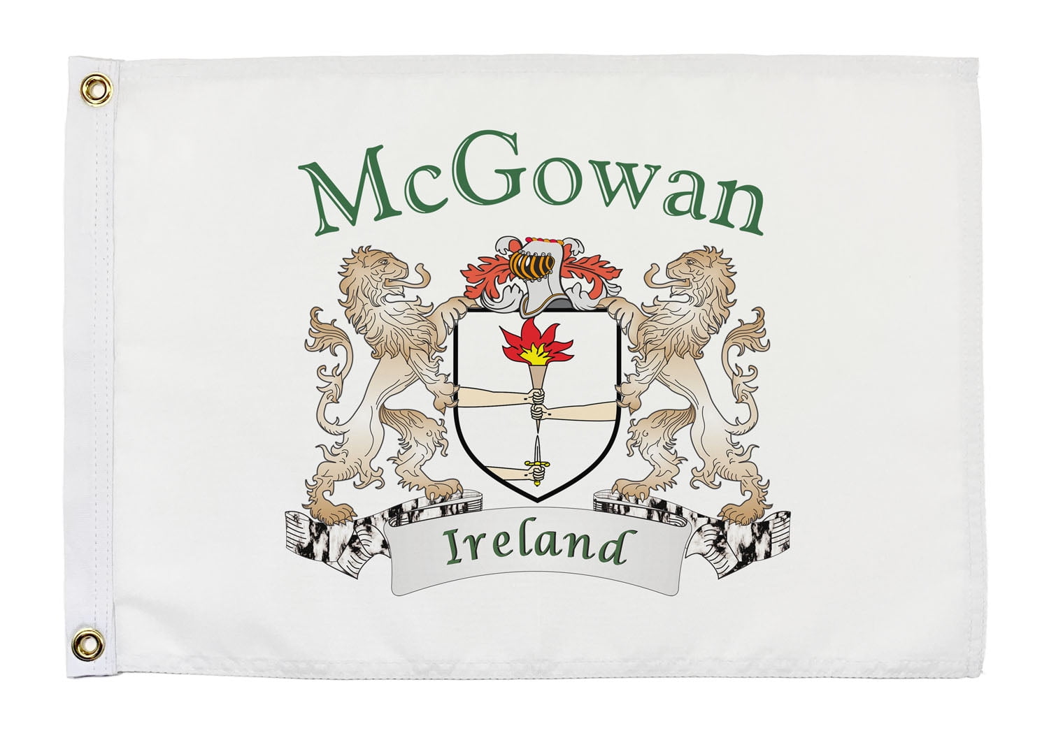 McGowan Irish Coat of Arms Small White Flag - 16"x10.5" inches ...