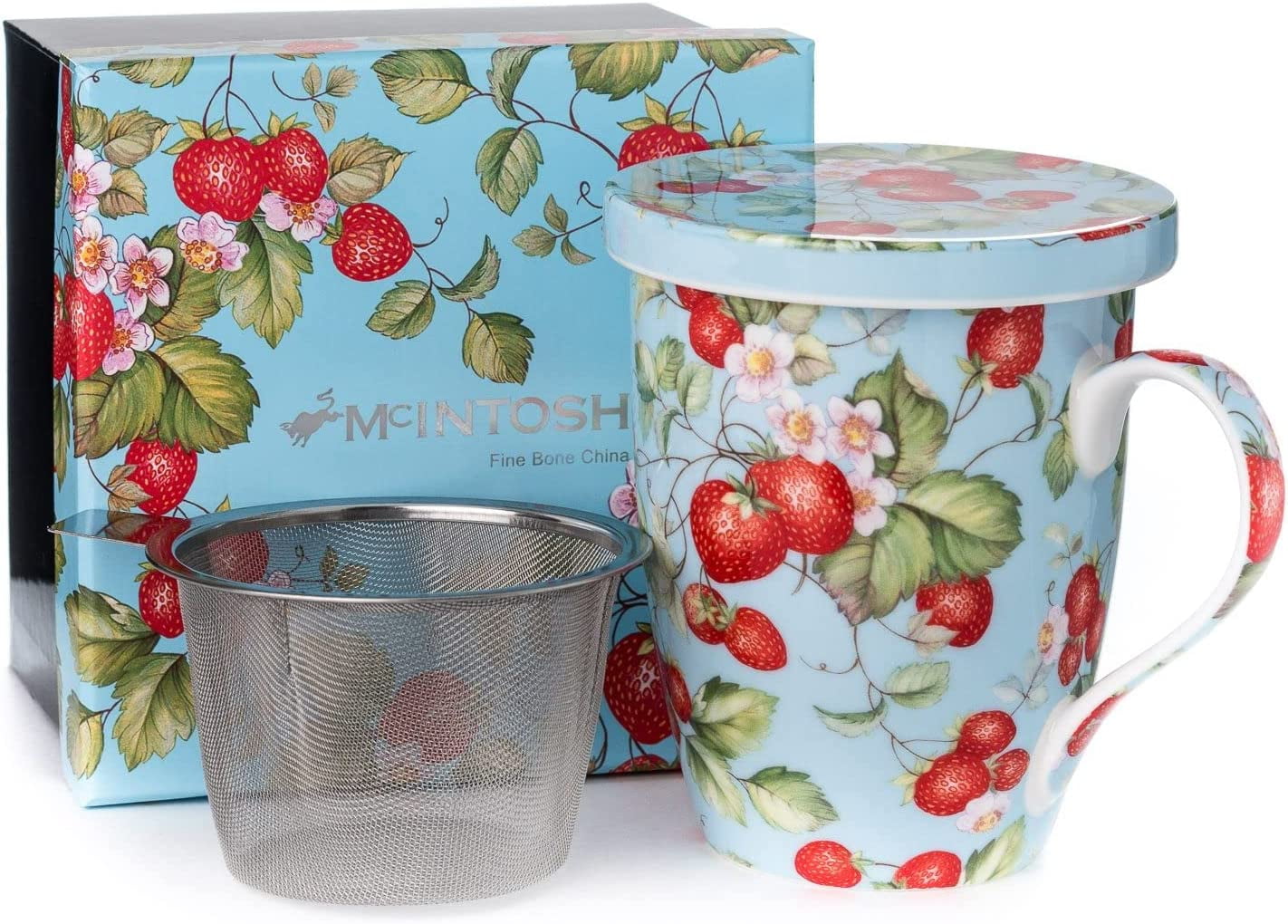 McIntosh Strawberries Forever Fine Bone China Tea Mug with Lid ...