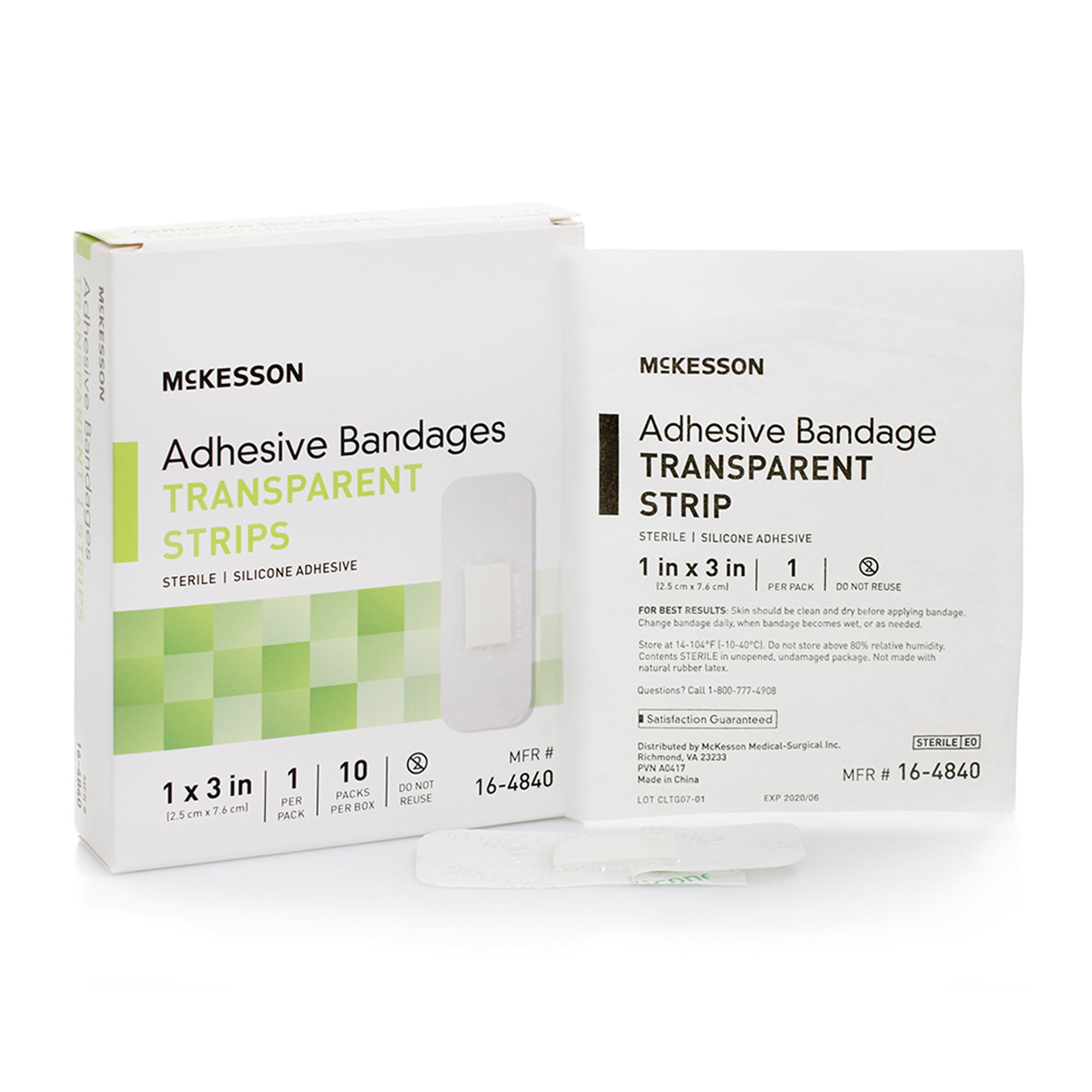 McKesson Adhesive Bandages, Transparent Strips - Sterile, 1 in. x 3 in ...