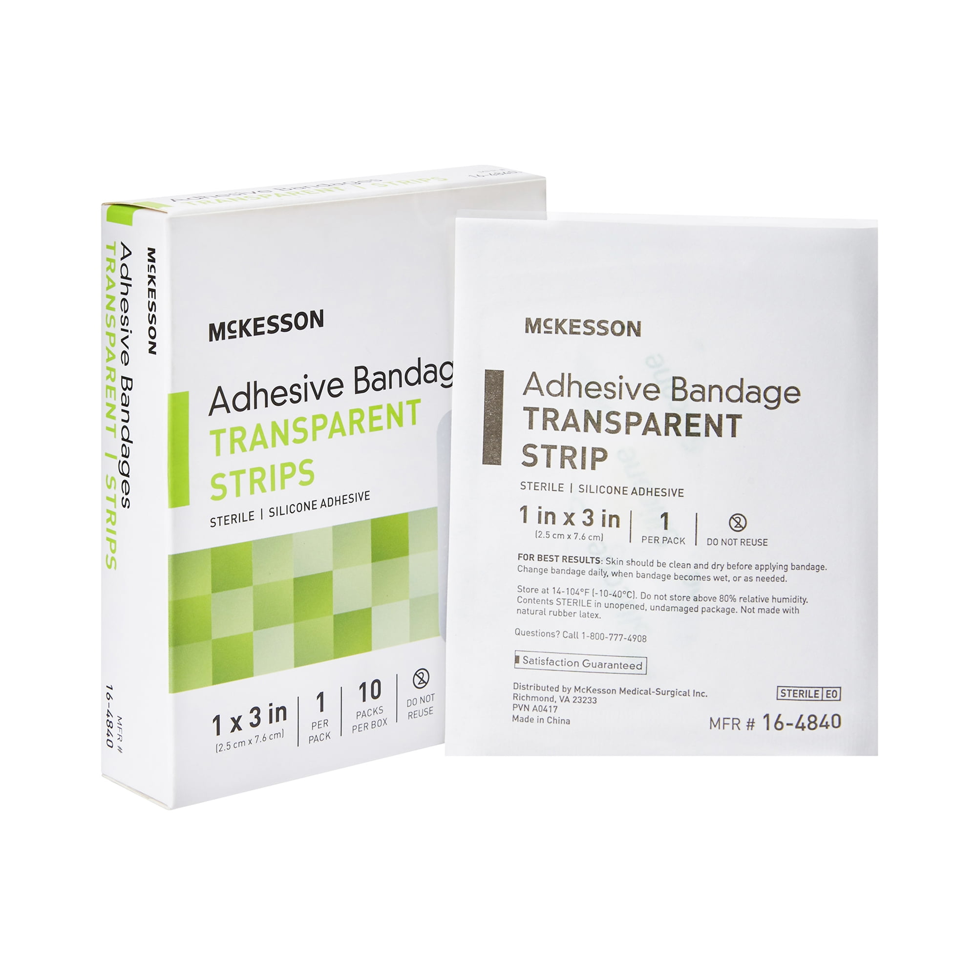 McKesson Adhesive Bandages, Transparent Strips - Sterile, 1 in. x 3 in ...