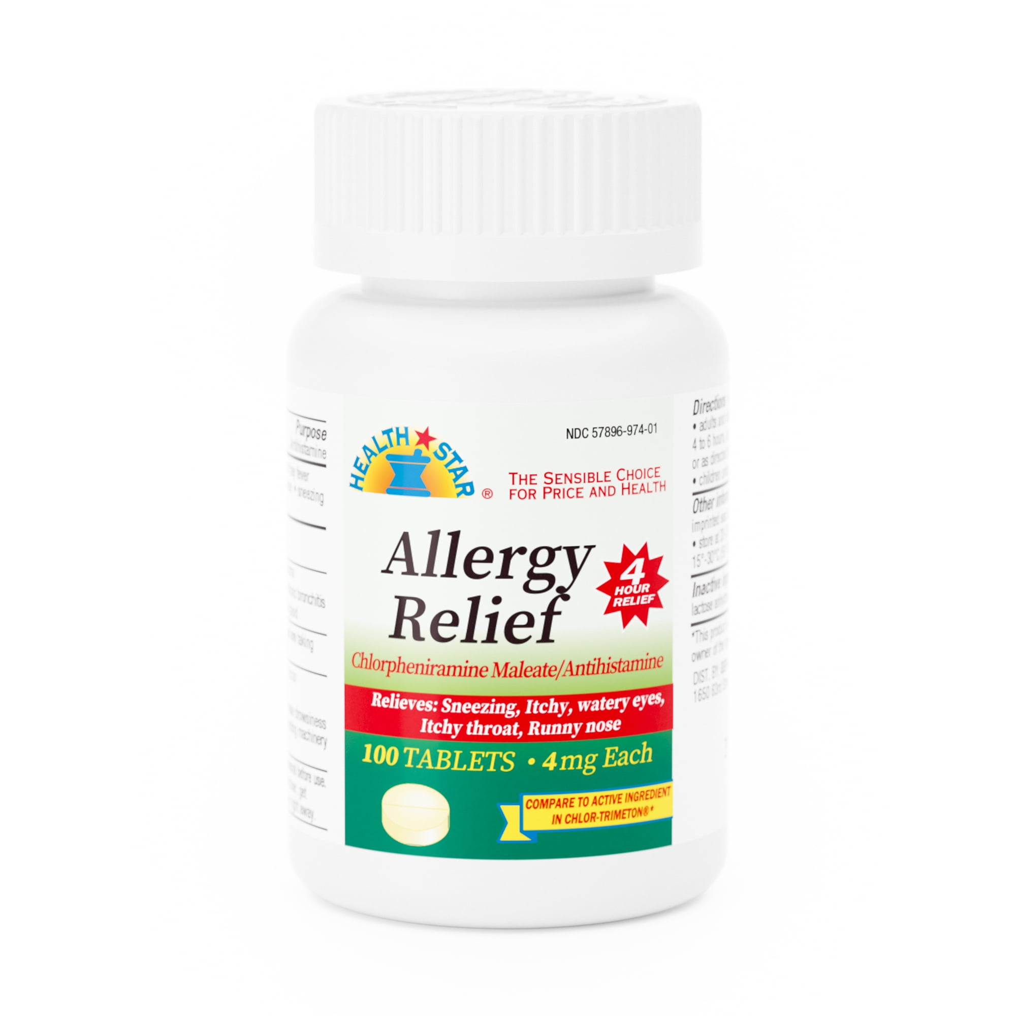 McKesson Allergy Relief 4 mg Chlorpheniramine Maleate Tablet, 100 per ...