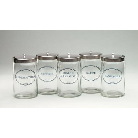 McKesson Glass Sundry Jars, Set of 5, Clear, 4-1/4 X 7 Inch, Stainless ...