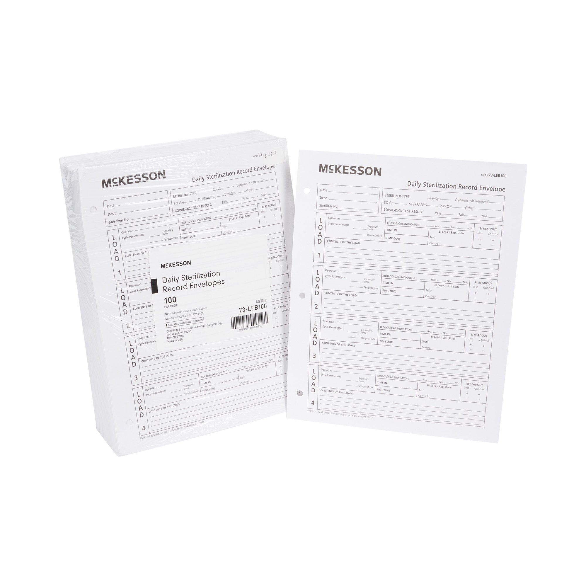 McKesson Daily Sterilization Record Envelope for Each Cycle Laboratory ...