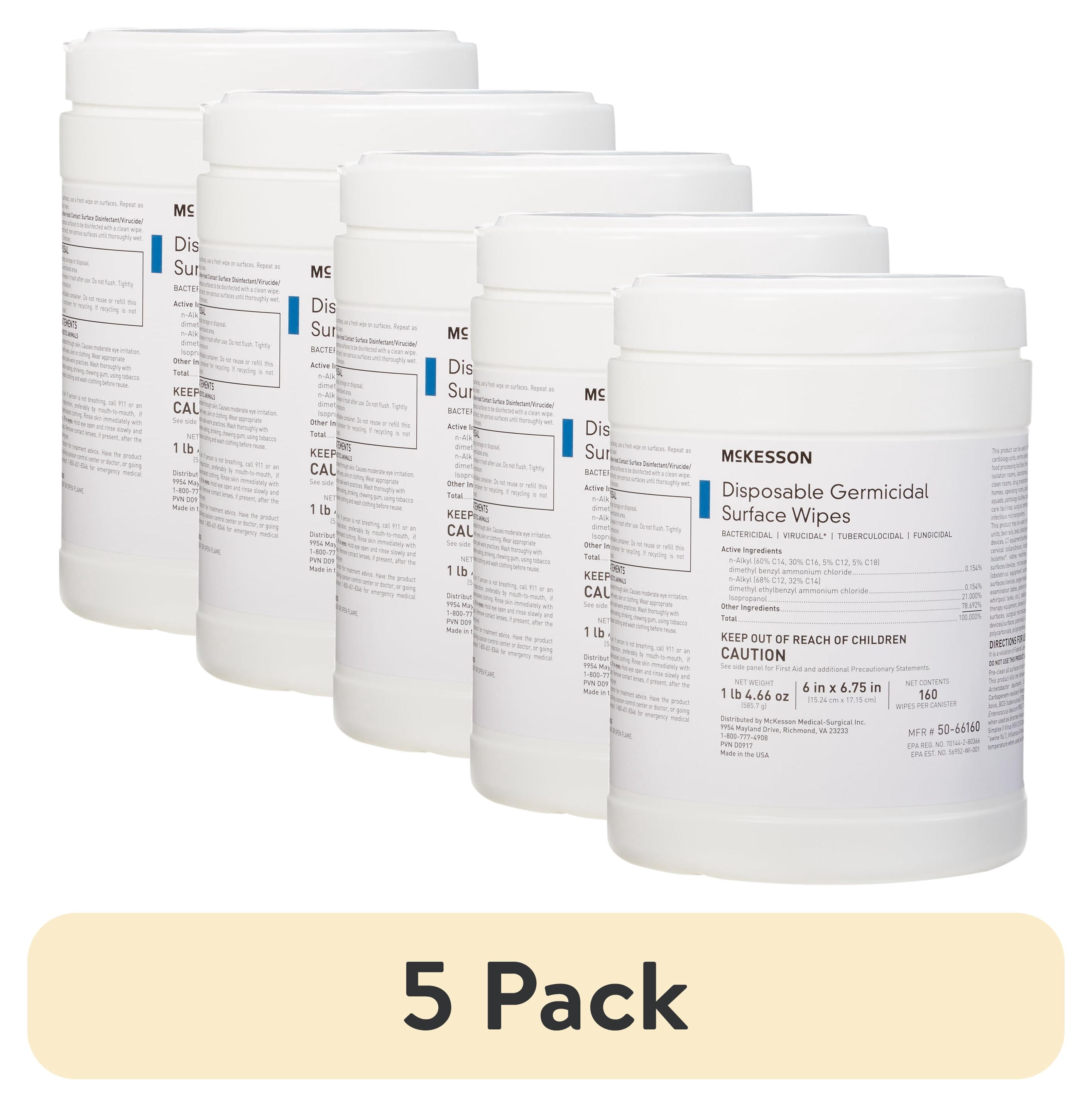 (5 pack) McKesson Disposable Surface Wipes, Pre-Moistened Disinfecting ...