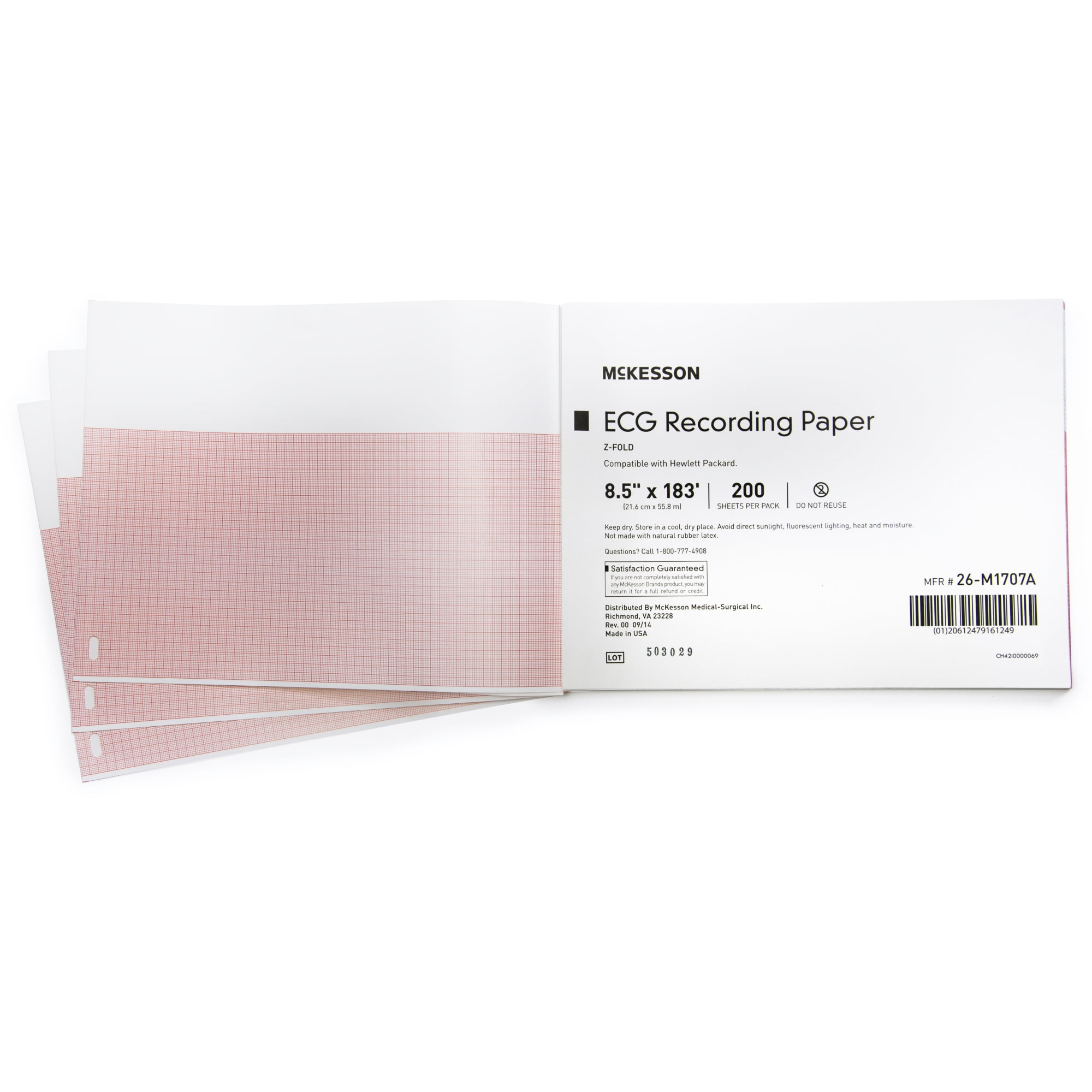 McKesson ECG Diagnostic Recording Paper -Red Grid, Z-Fold, 8.5 in x 183 ...