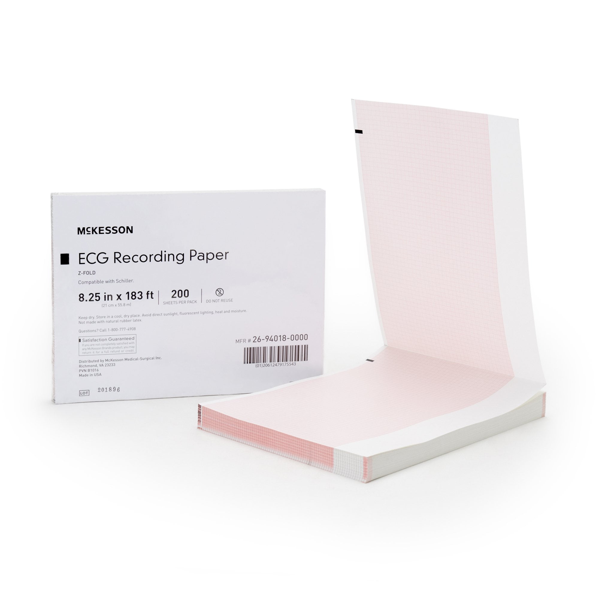 McKesson ECG Recording Paper, Red Grid Thermal Paper, 8 1/4 in x 183 ft ...