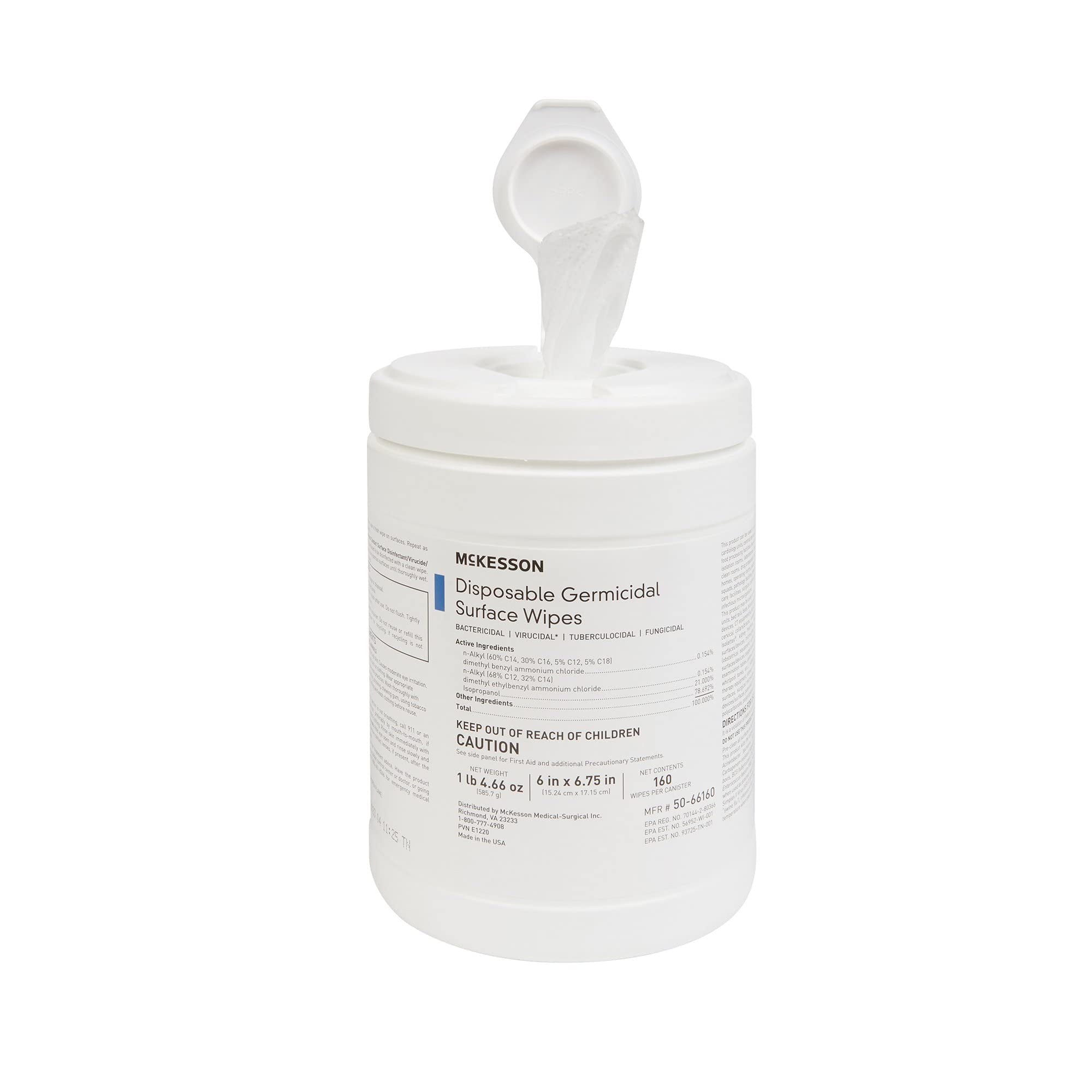 McKesson Germicidal Surface Wipes, Pre-Moistened Alcohol Cleaning Wipes ...