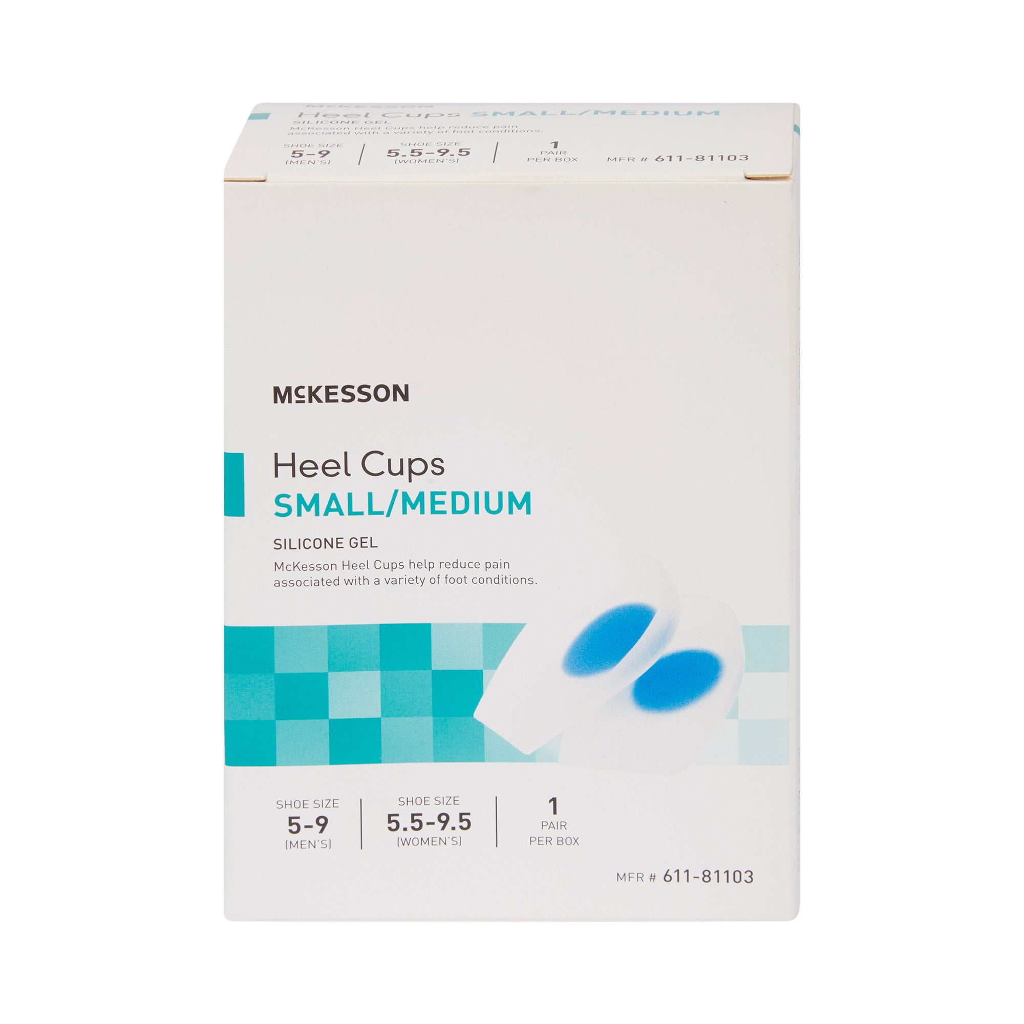 McKesson Heel Cups, Silicone Gel, U-Shape - Blue, Transparent, Small ...