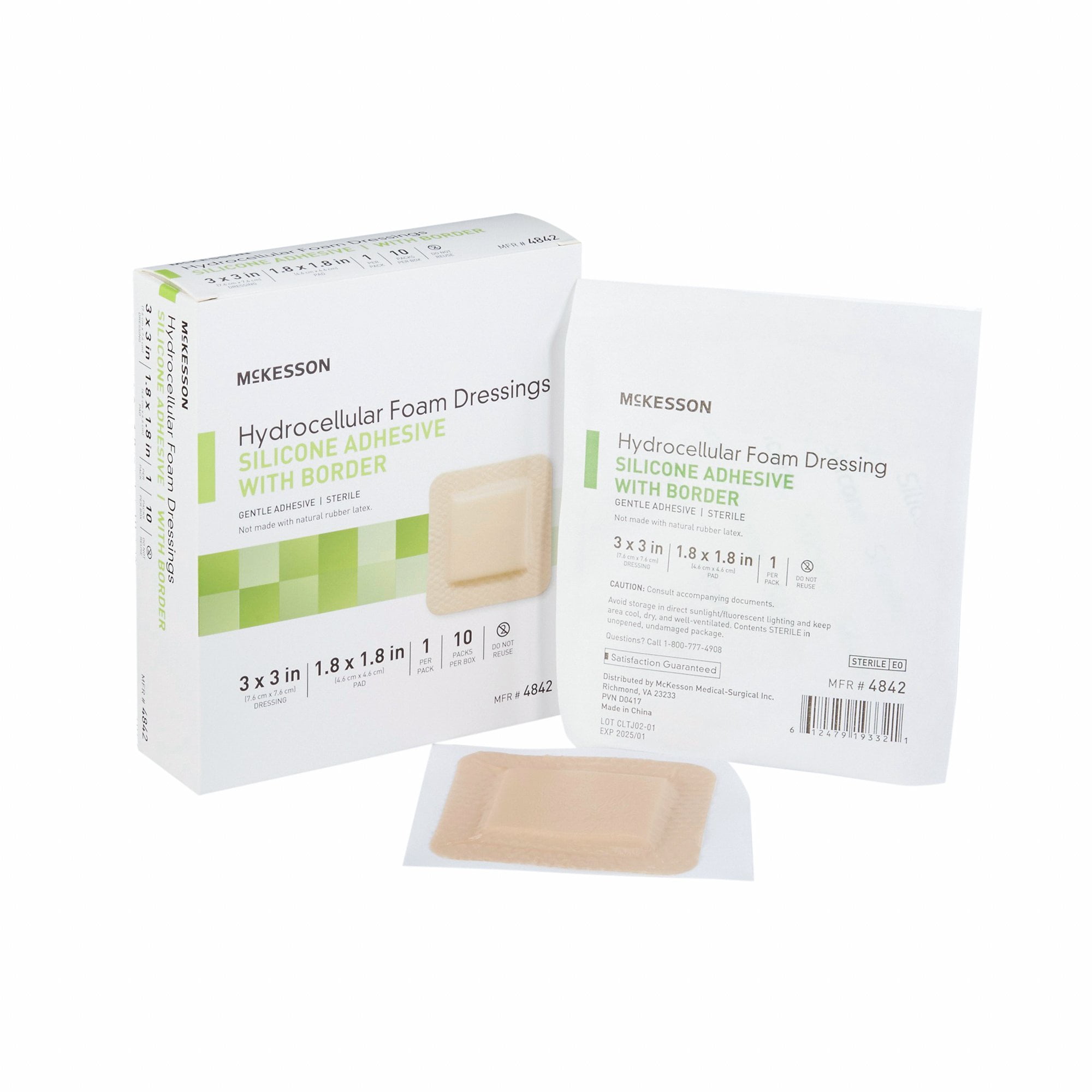 McKesson Hydrocellular Foam Dressing Pads, Silicone Adhesive Wound ...