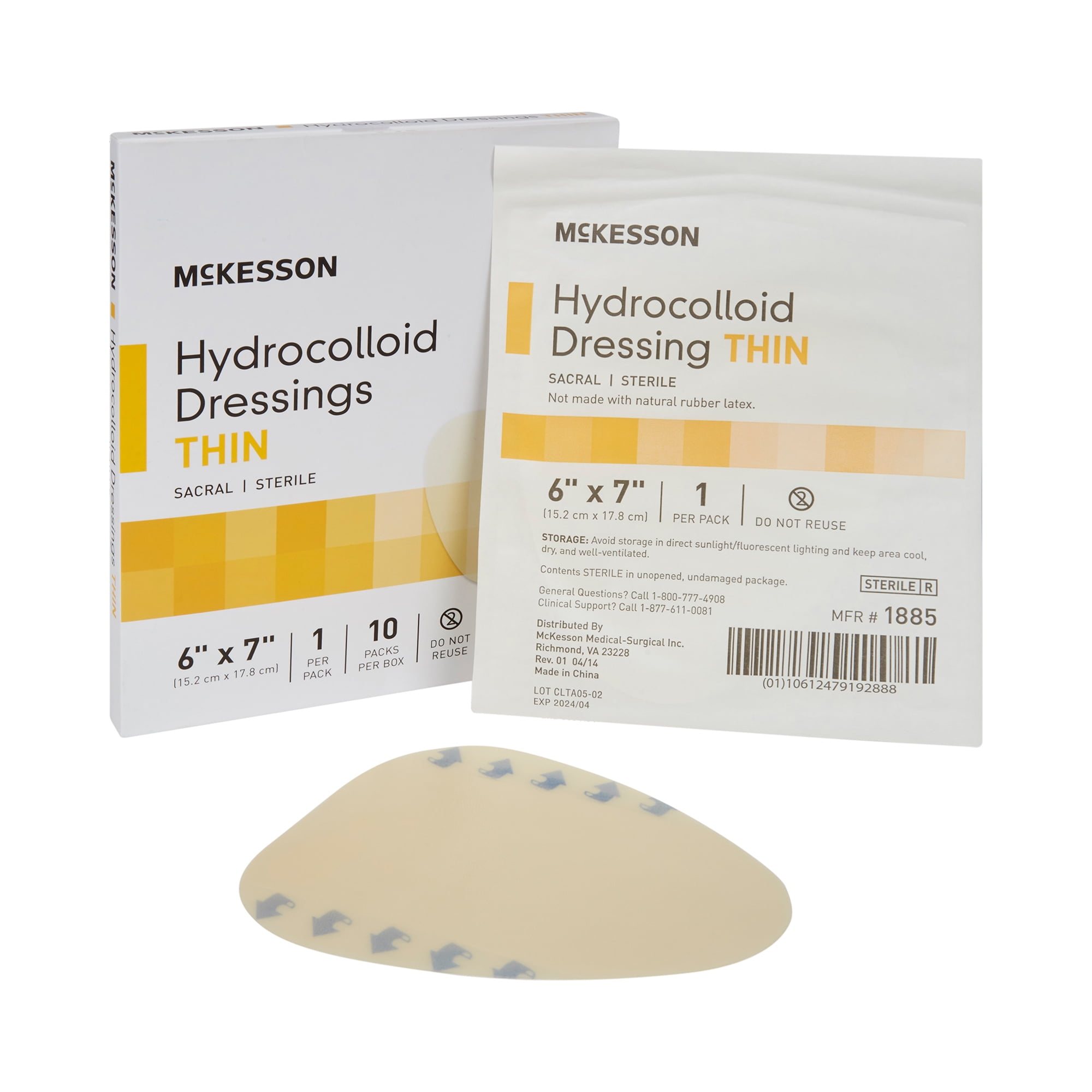 McKesson Hydrocolloid Dressings, Waterproof Wound Bandage, 6 in x 7 in ...