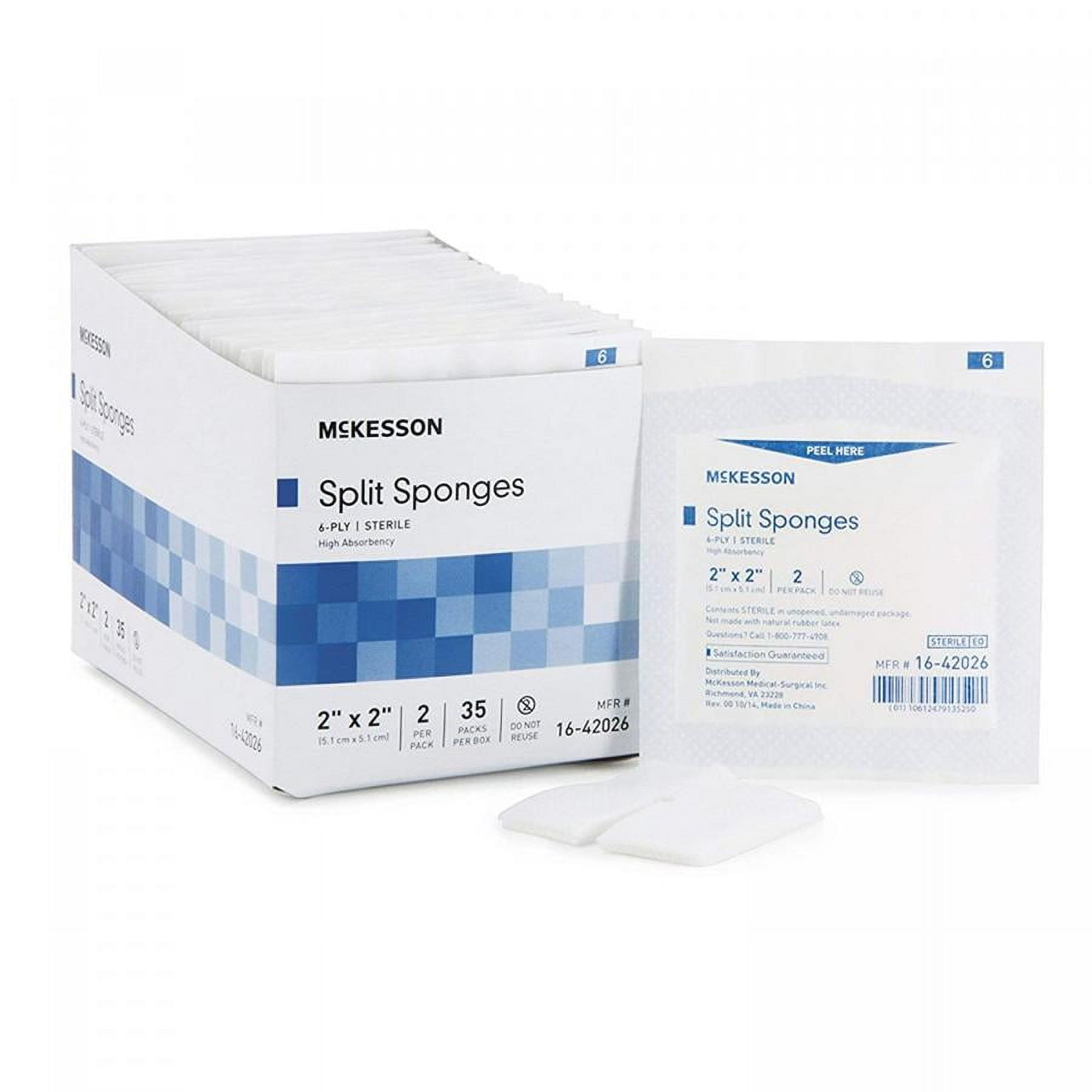 McKesson I.V./Drain Split Sponge, 6-Ply, 2 x 2 Inch, 70 Count - Walmart.com
