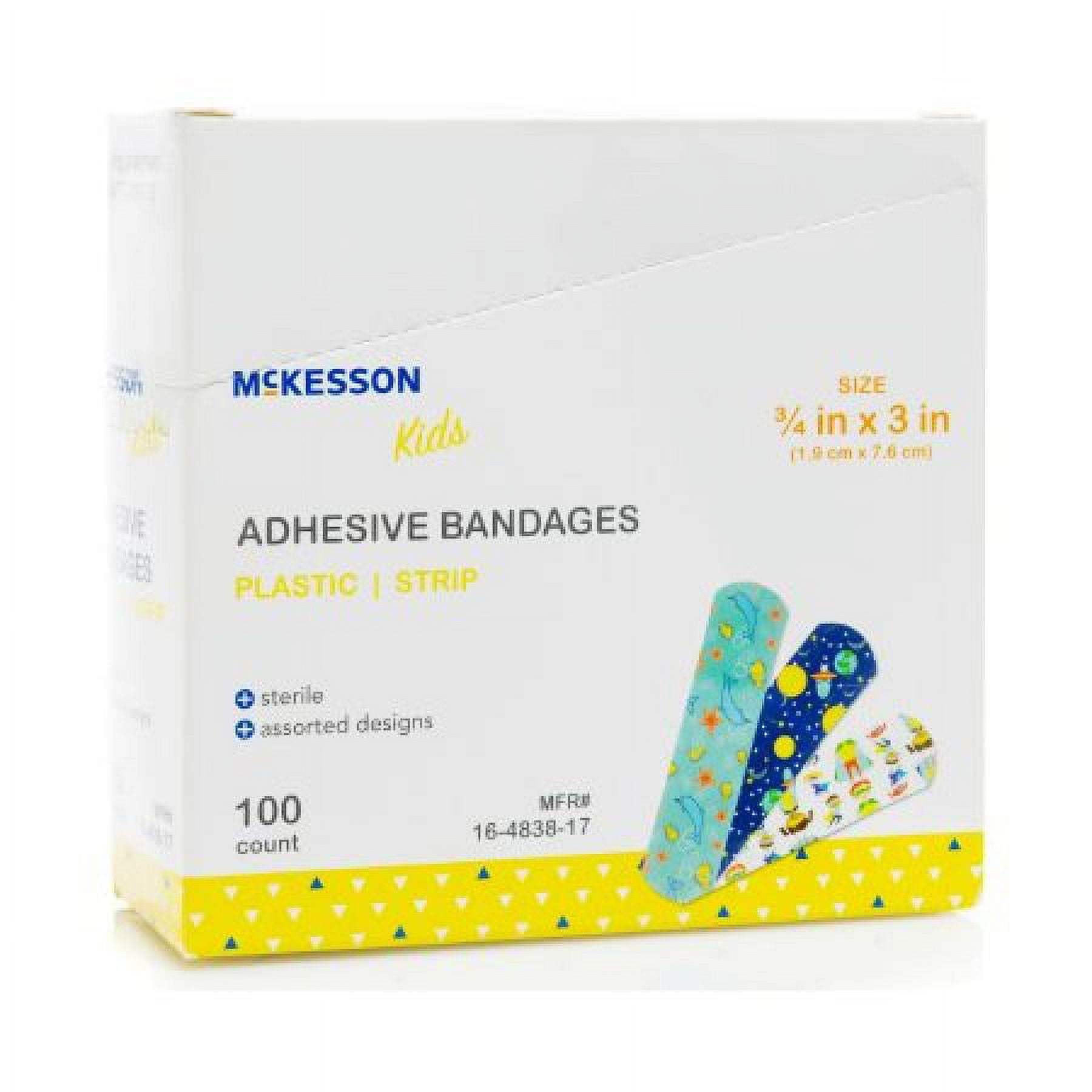 McKesson Kids Adhesive Bandages, 3/4 x 3 Inch Plastic, Assorted Prints ...