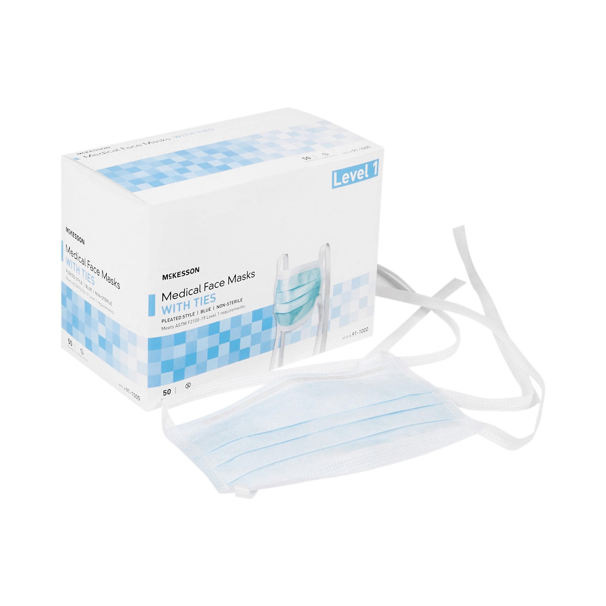 McKesson Medical Face Masks with Ties, Pleated, Non-Sterile - Level 1 ...